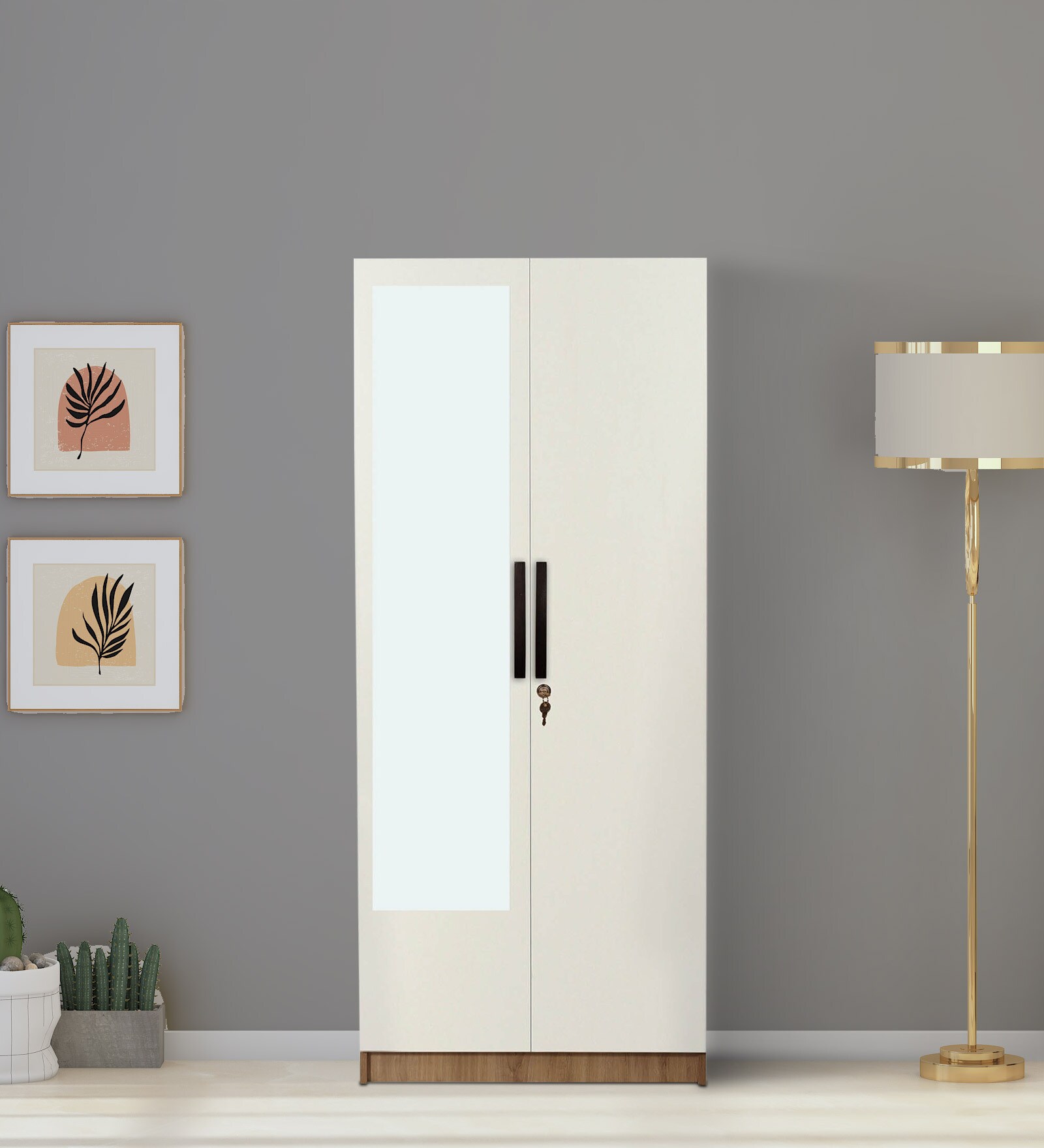 Buy Ozone Deluxe 2 Door Wardrobe in White Oak Finish with Mirror at 30% ...