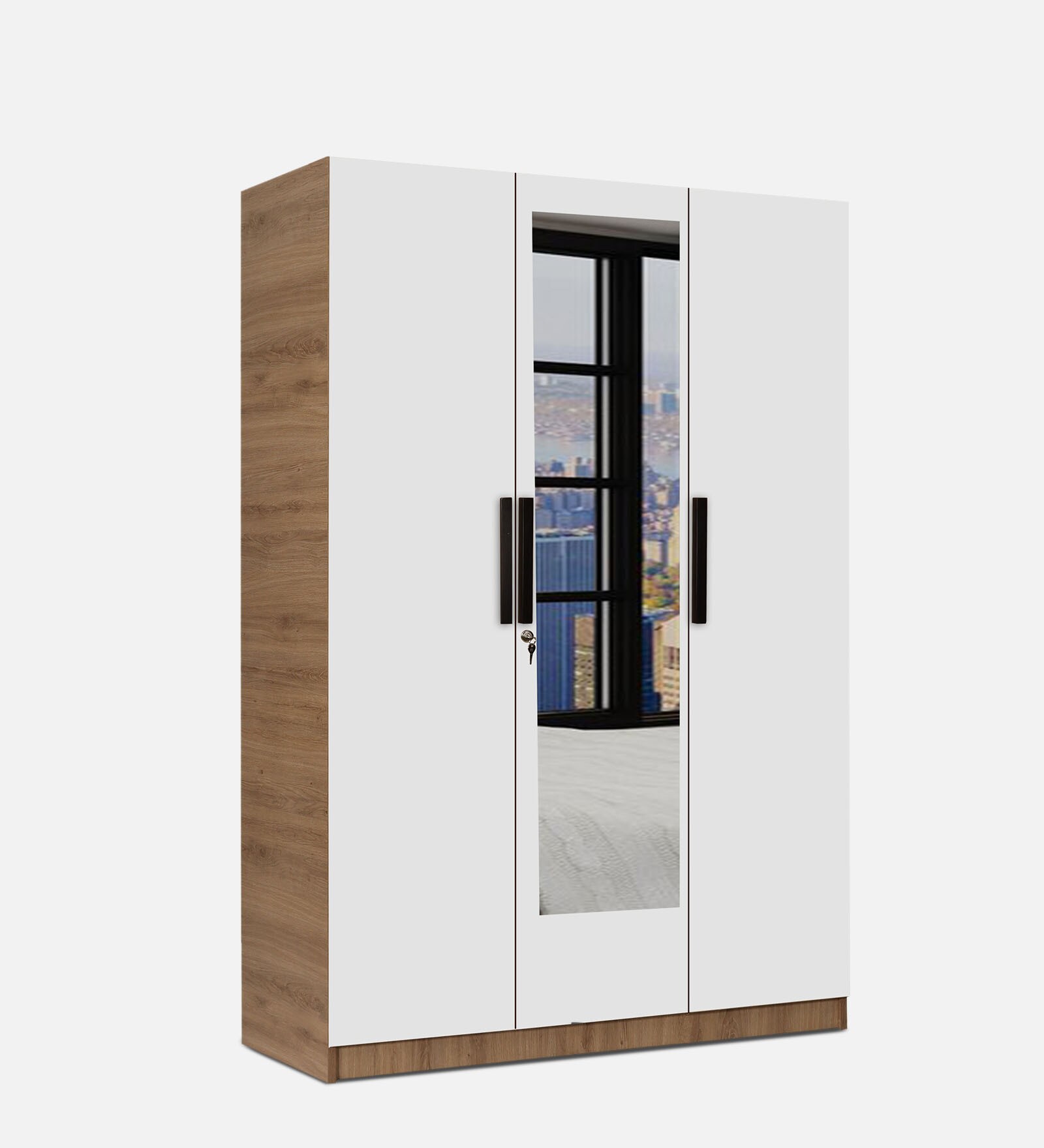 Buy Ozone Deluxe Wide 3 Door Wardrobe in Milky Oak Finish with Mirror ...