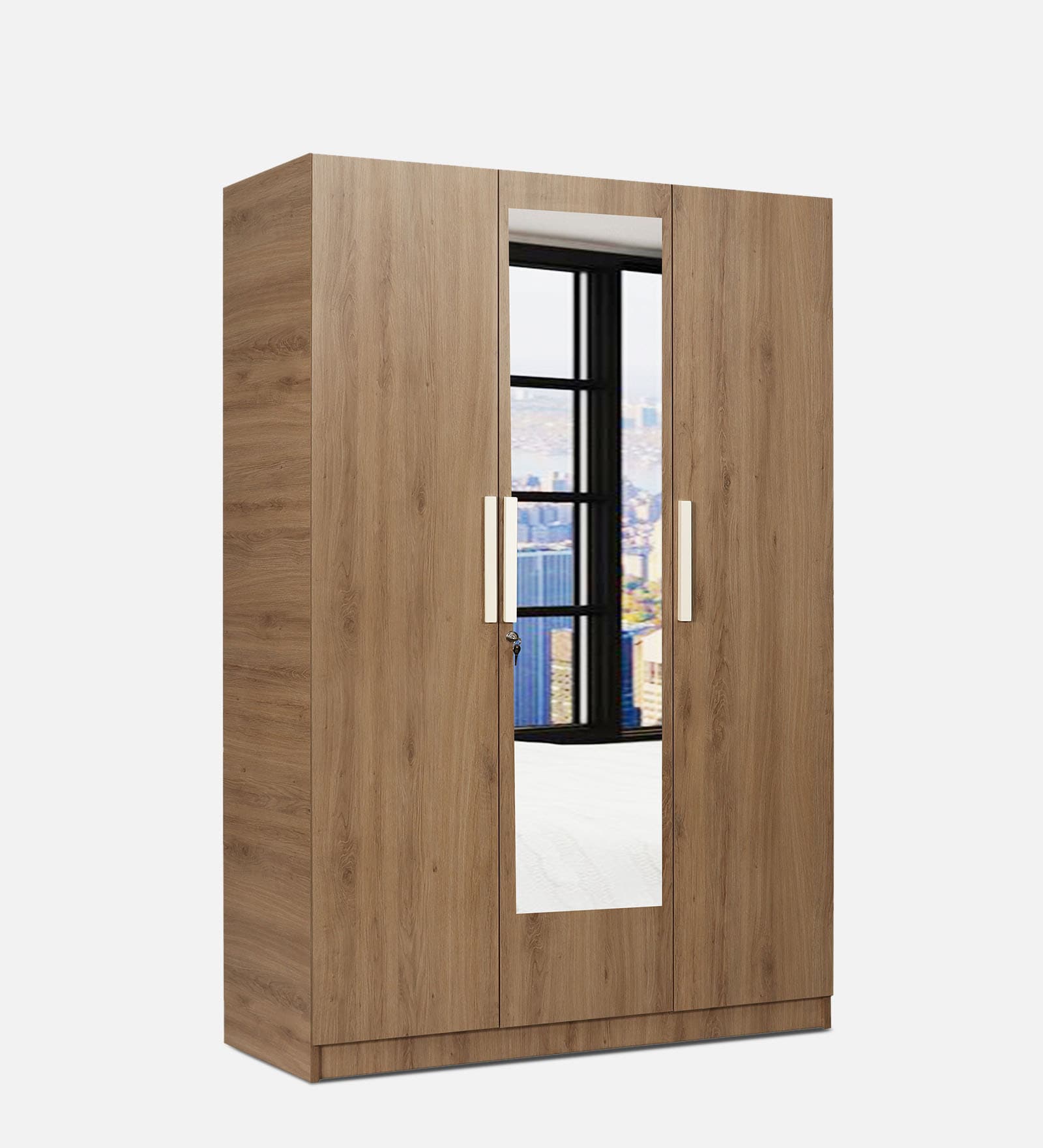 Buy Ozone 3 Door Wardrobe in Oak Finish with Mirror at 30% OFF by Trevi ...