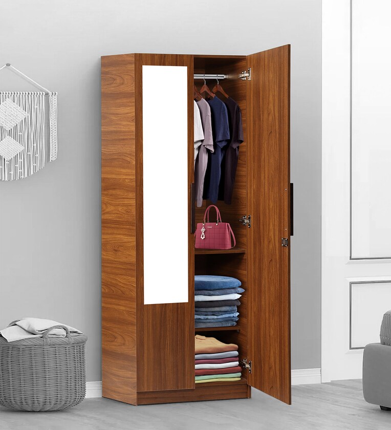Buy Ozone 2 Door Wardrobe in Teak Finish with Mirror by Trevi Furniture ...