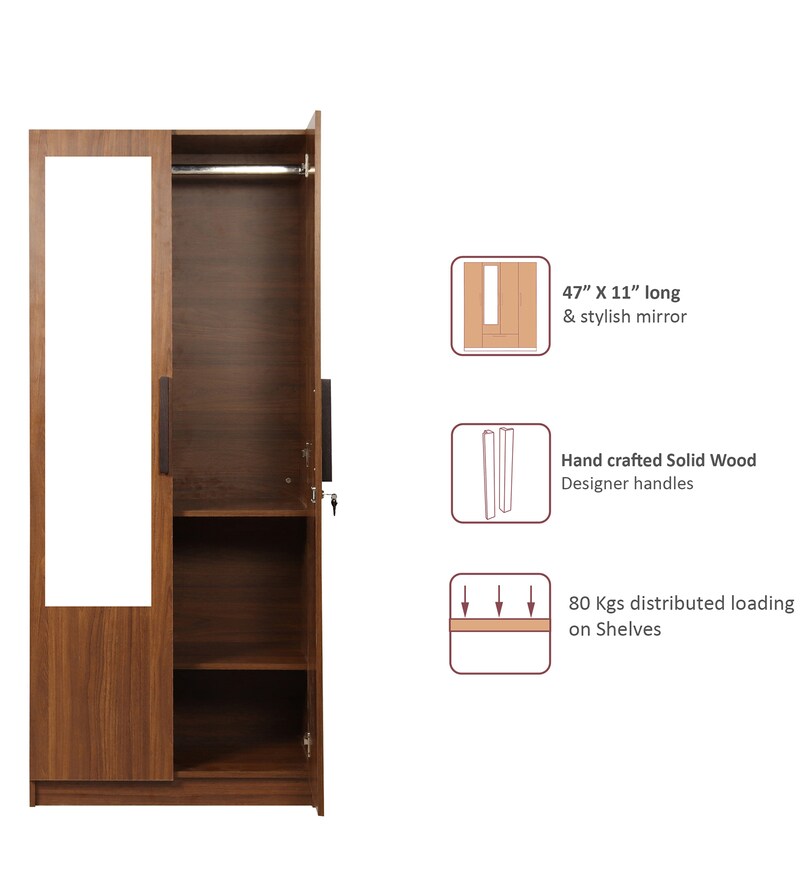 Buy Ozone 2 Door Wardrobe in Teak Finish with Mirror by Trevi Furniture ...
