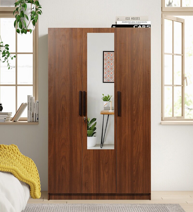 Buy Ozone 3 Door Wardrobe in Teak Finish with Mirror by Trevi Furniture ...