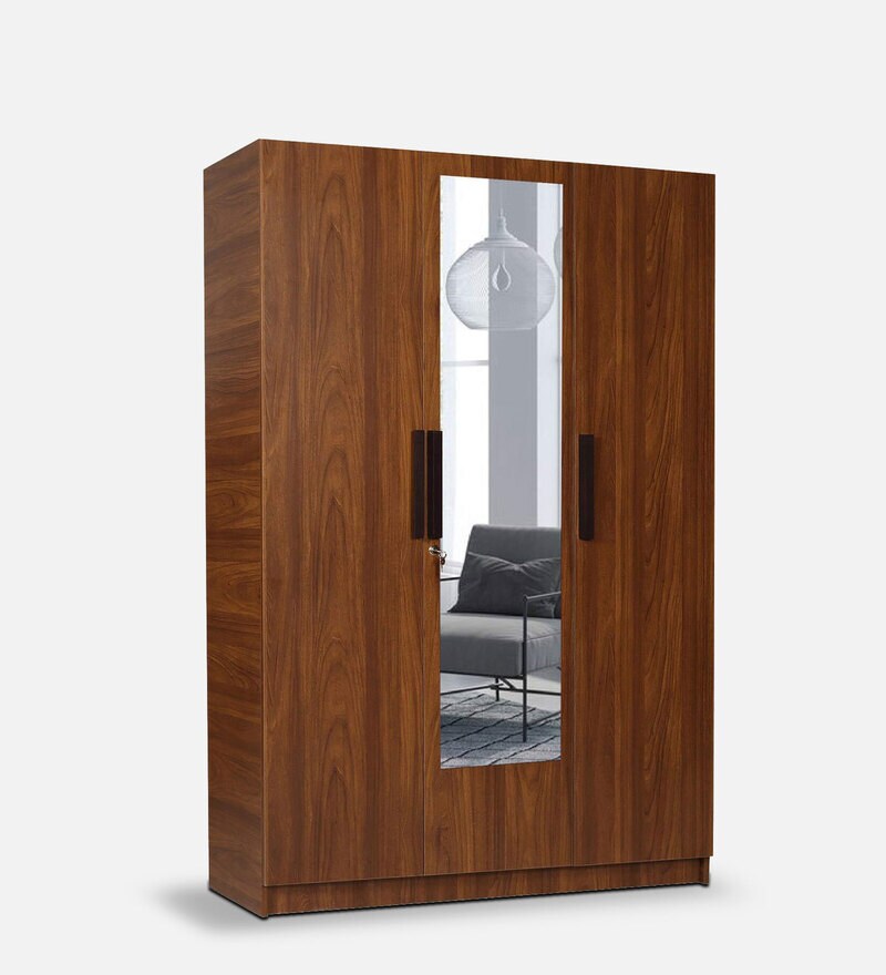 Buy Ozone 3 Door Wardrobe in Teak Finish with Mirror by Trevi Furniture ...