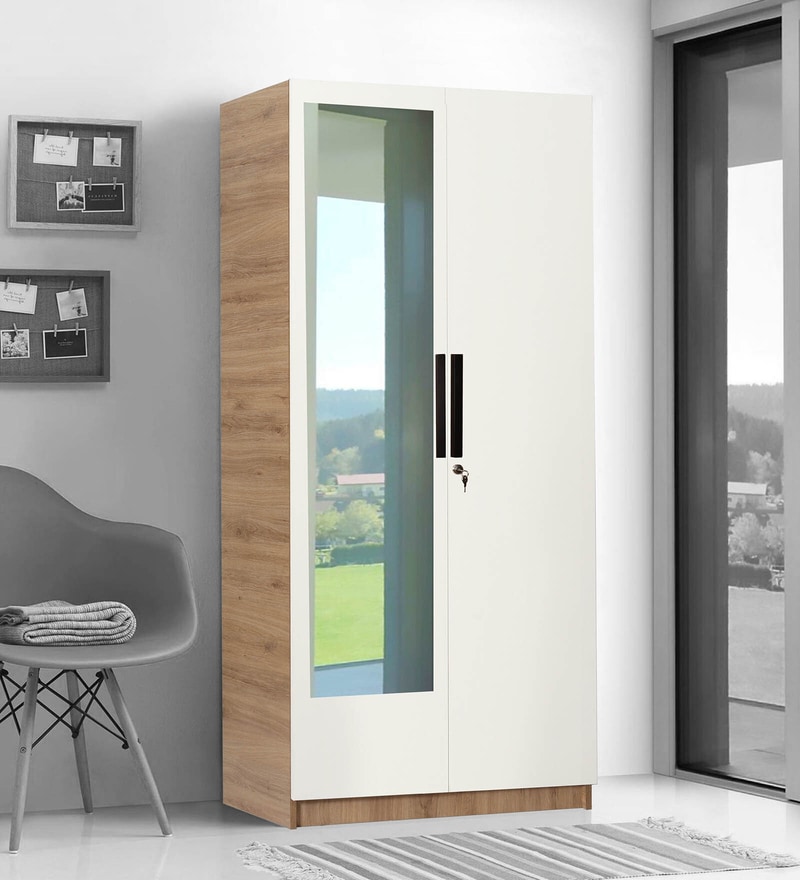 Buy Ozone Deluxe 2 Door Wardrobe in Milky Oak Finish with Mirror Online ...