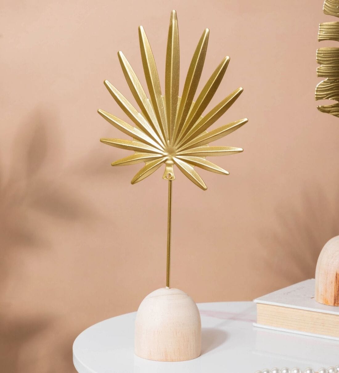 Buy Palm Leaf Golden Metal Showpiece with a Wooden Base by Nestasia at ...