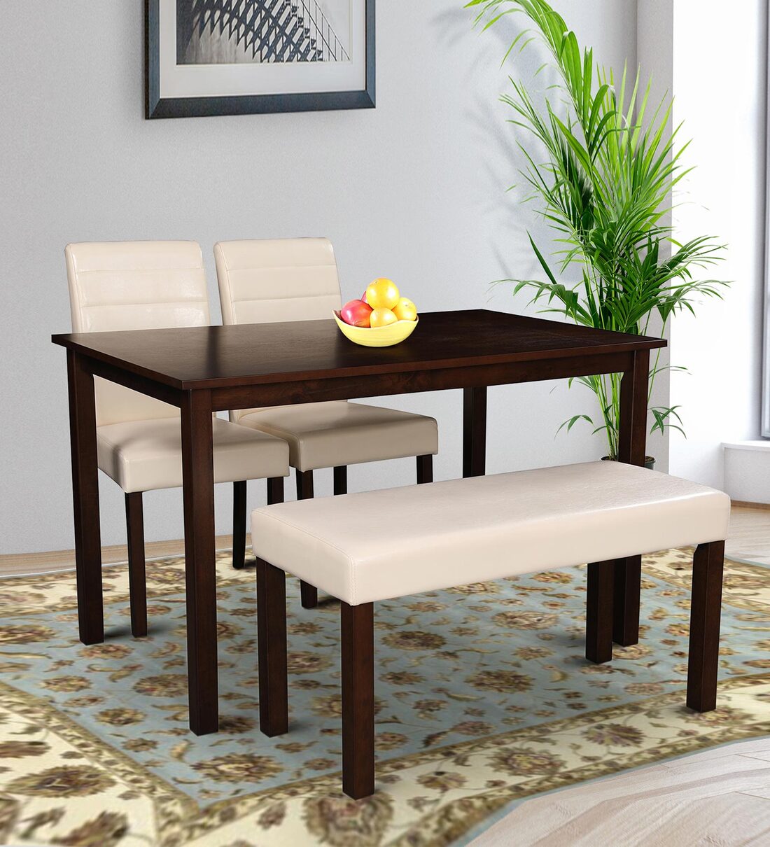 Buy Panama Four Seater Dining Set With Bench In Brown & Beige Colour By ...