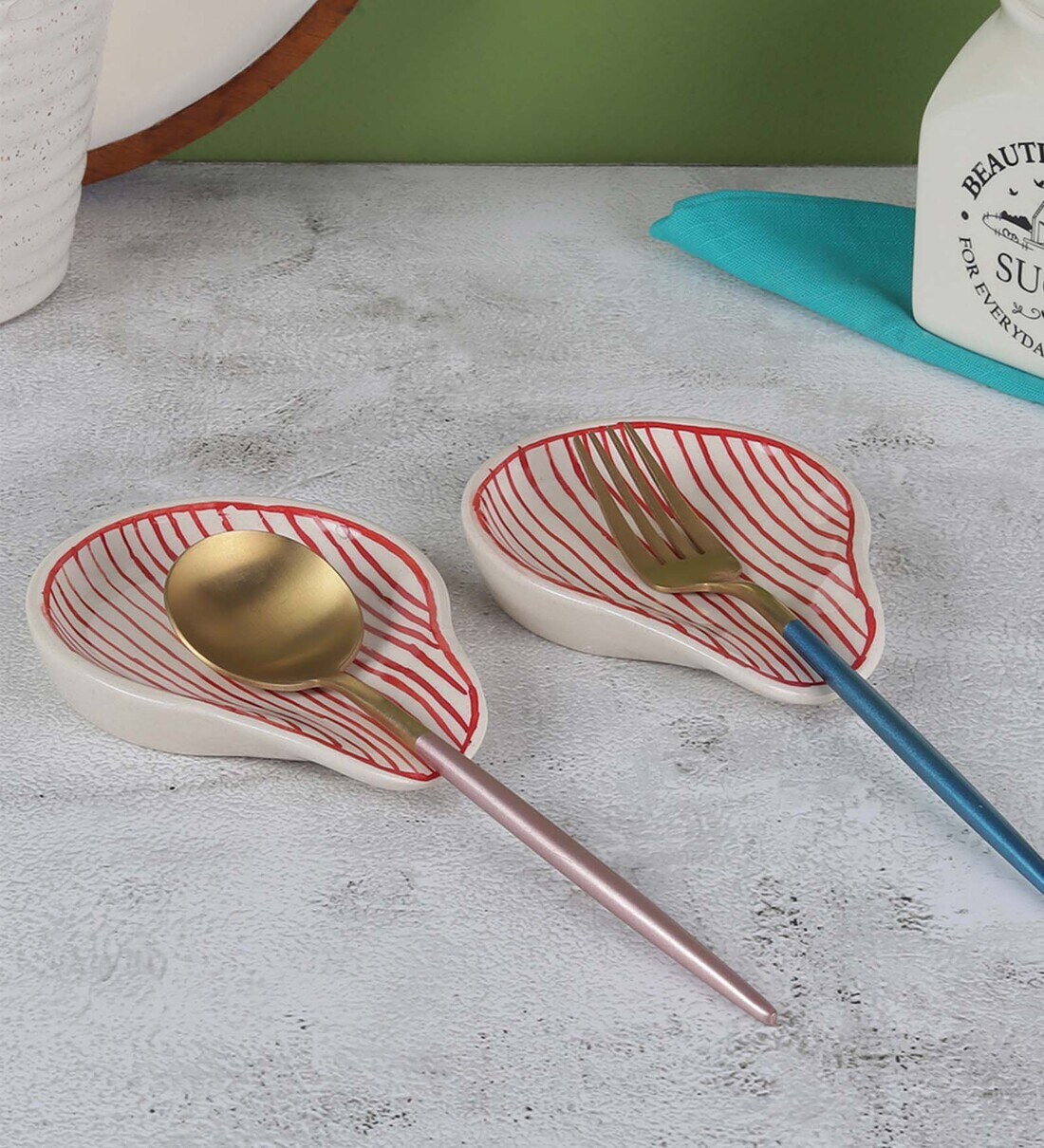 Buy Parikrama Red Spiral (Set of 2) Ceramic Spoon Rest by VarEesha at 23% OFF by Vareesha ...