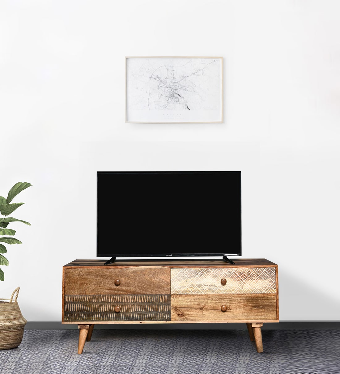 Buy Parker Sheesham Wood TV Console for TVs in Teak Finish for TVs up ...