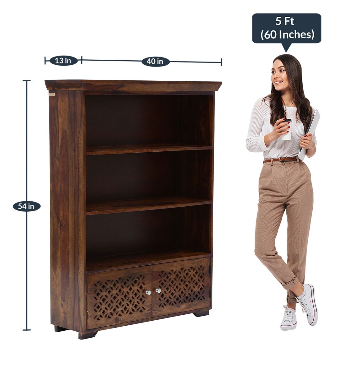 Buy Parnika Solid Wood Book Shelf In Provincial Teak Finish By ...