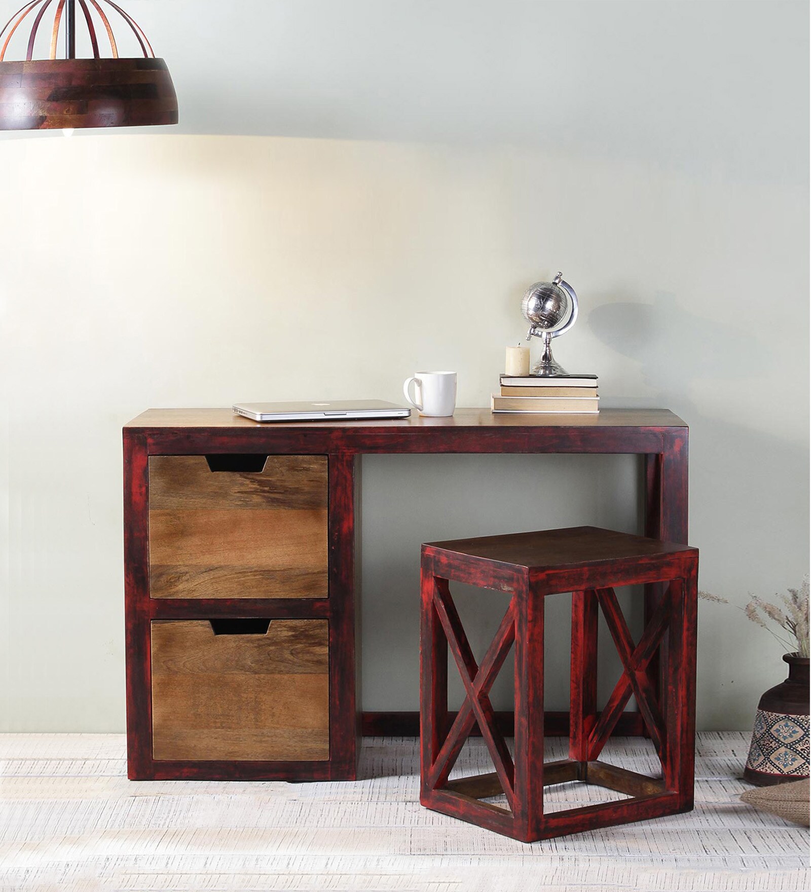 Buy Paol Study Table With Stool In Vintage Red Finish at 100% OFF by ...