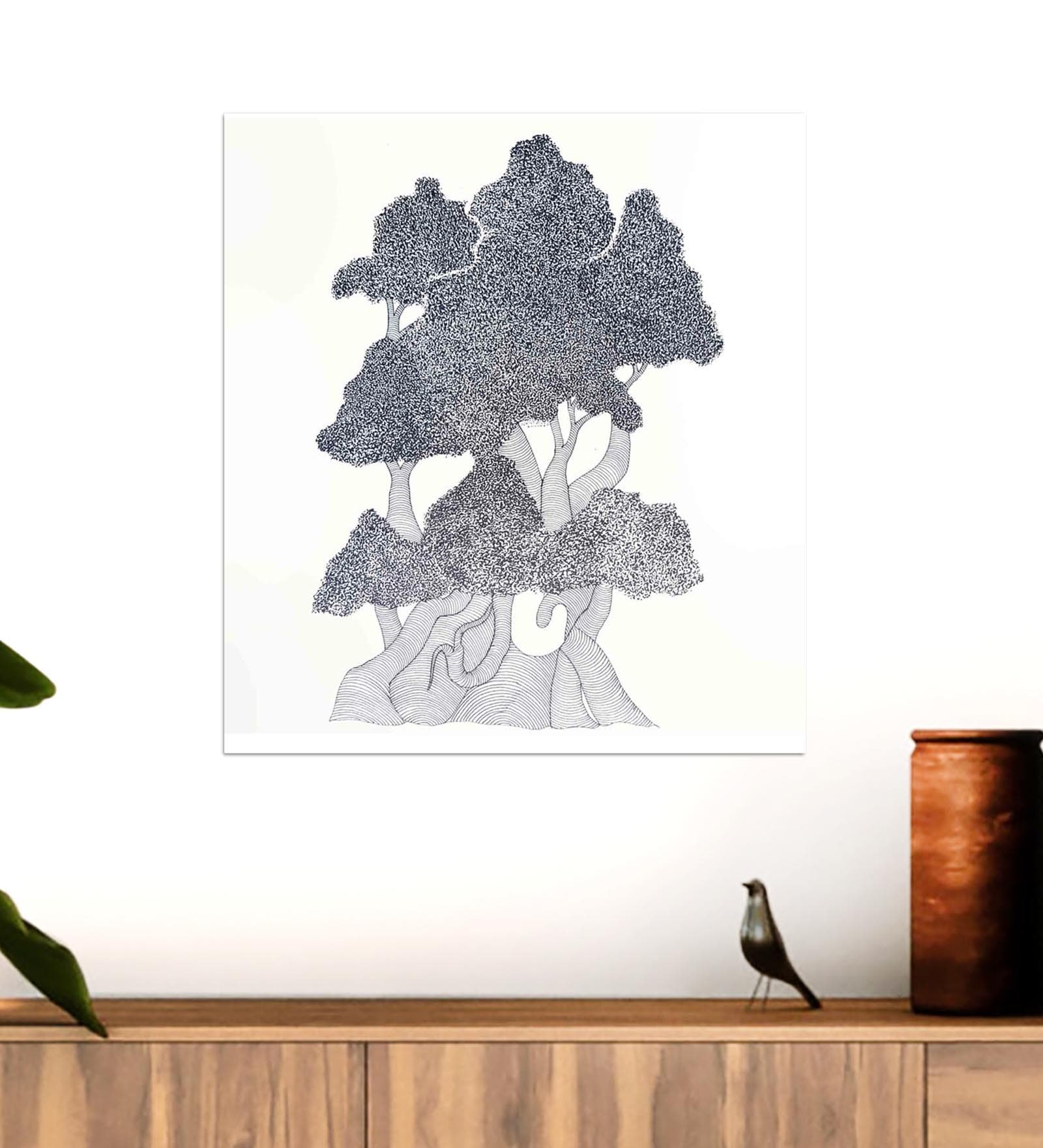 Buy Black Paper 15 x 11 Inch Gond Tree of Life Unframed Gond Art by De ...