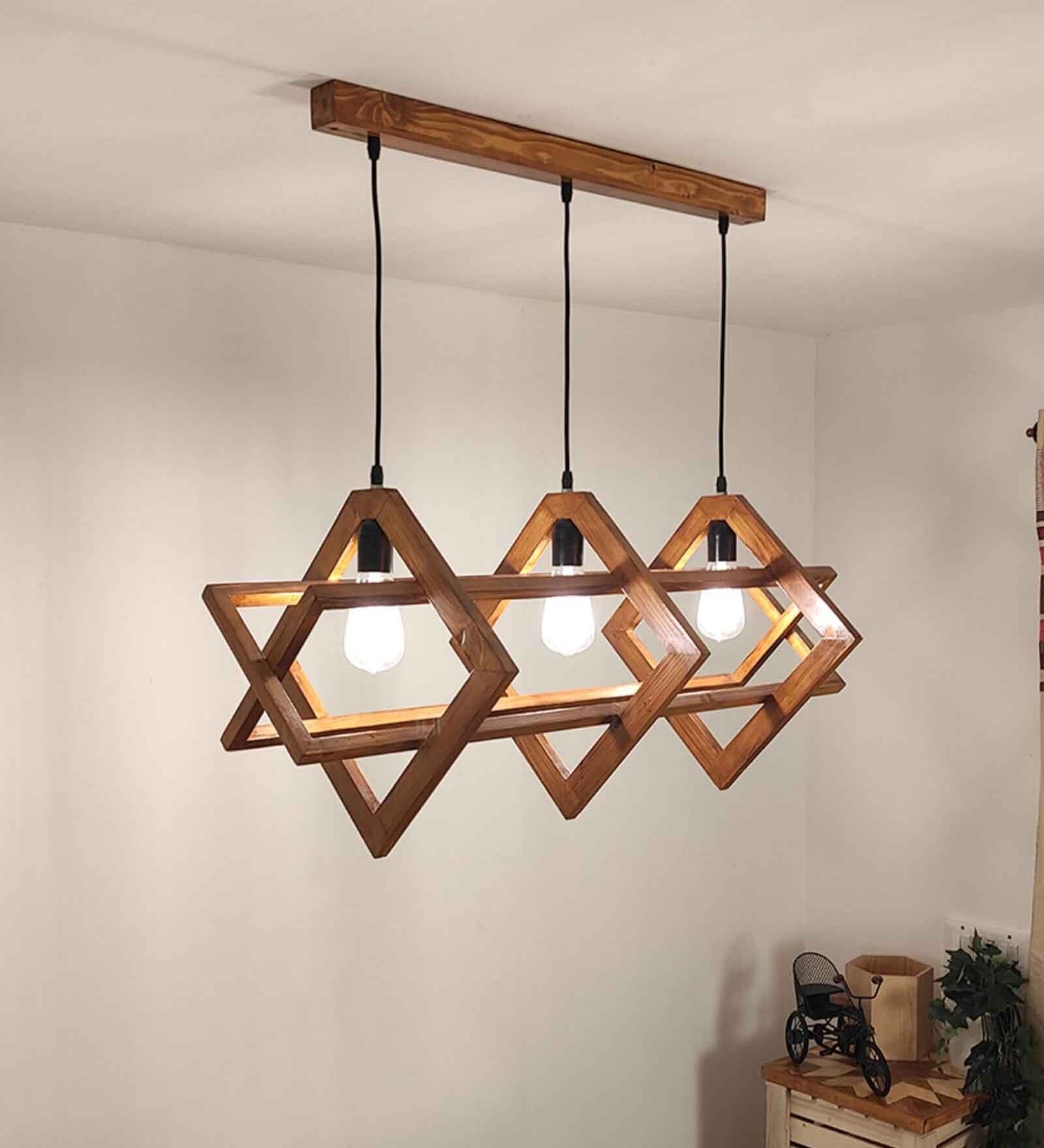Buy Paragon 3 Lights Brown Solid Wood Linear Chandelier Cluster Hanging ...