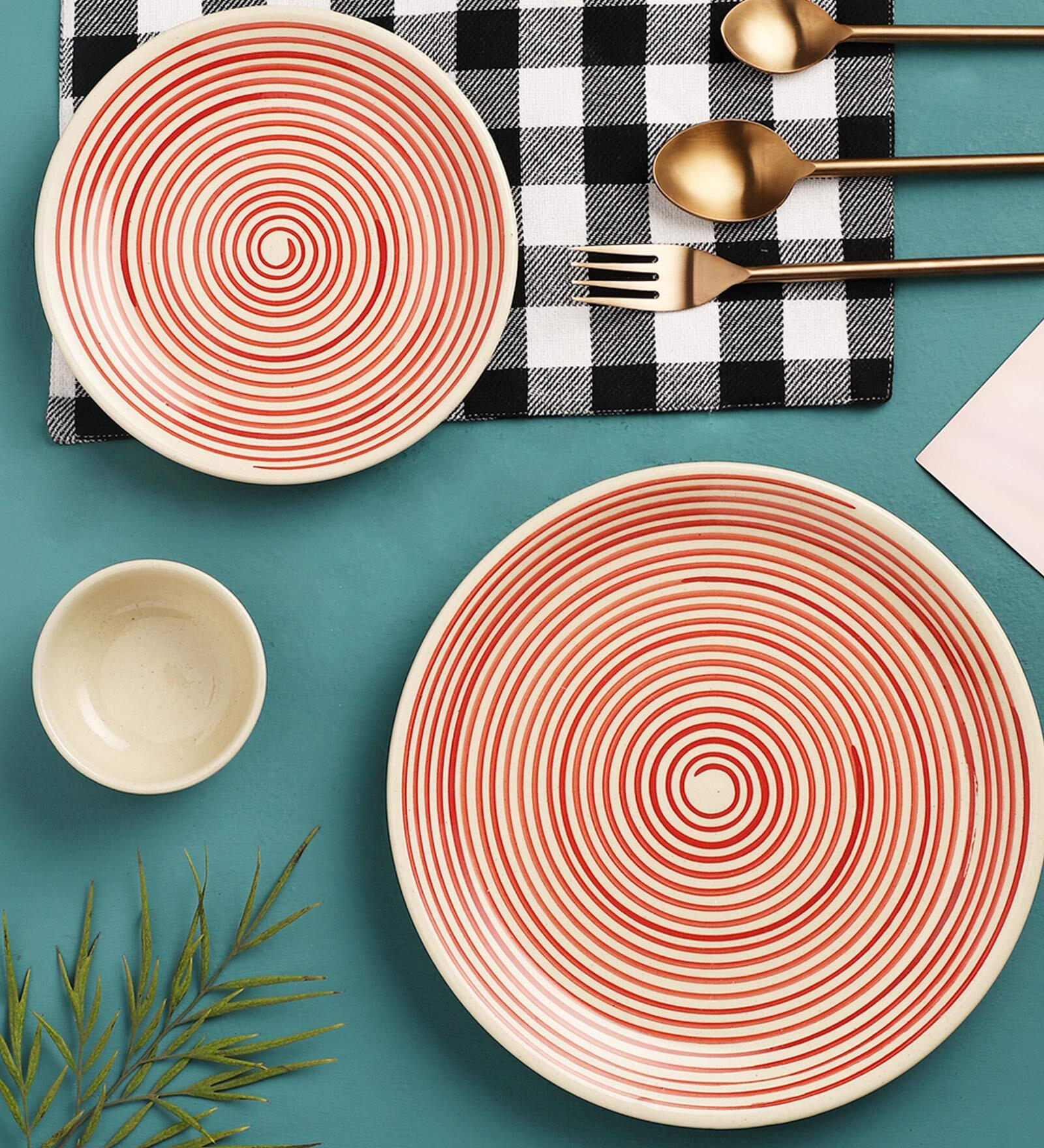 Buy Parikrama 3 Pcs Red & White Ceramic Dinnerware Set at 23% OFF by Vareesha | Pepperfry