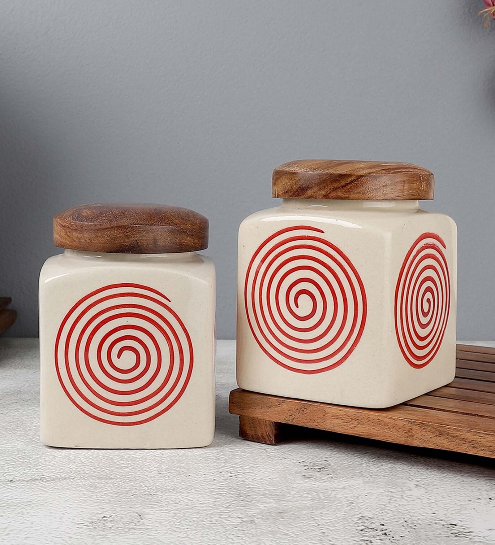 Buy Parikrama Red Spiral 800ml (Set of 2) Ceramic Storage Jar by Vareesha at 31% OFF by Vareesha ...