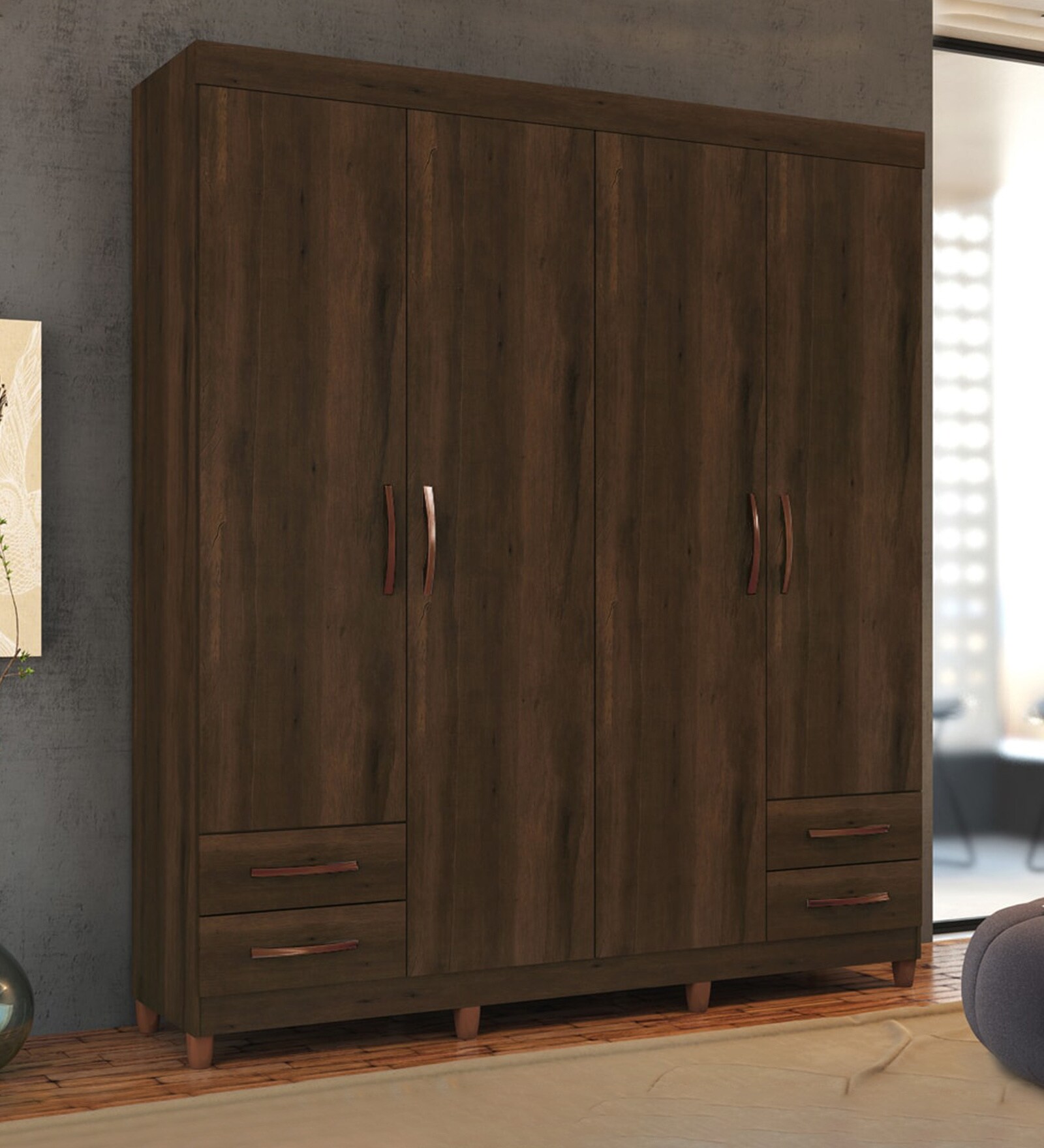 Buy Paulina 4 Door Wardrobe in Light Walnut at 59% OFF by Evok | Pepperfry