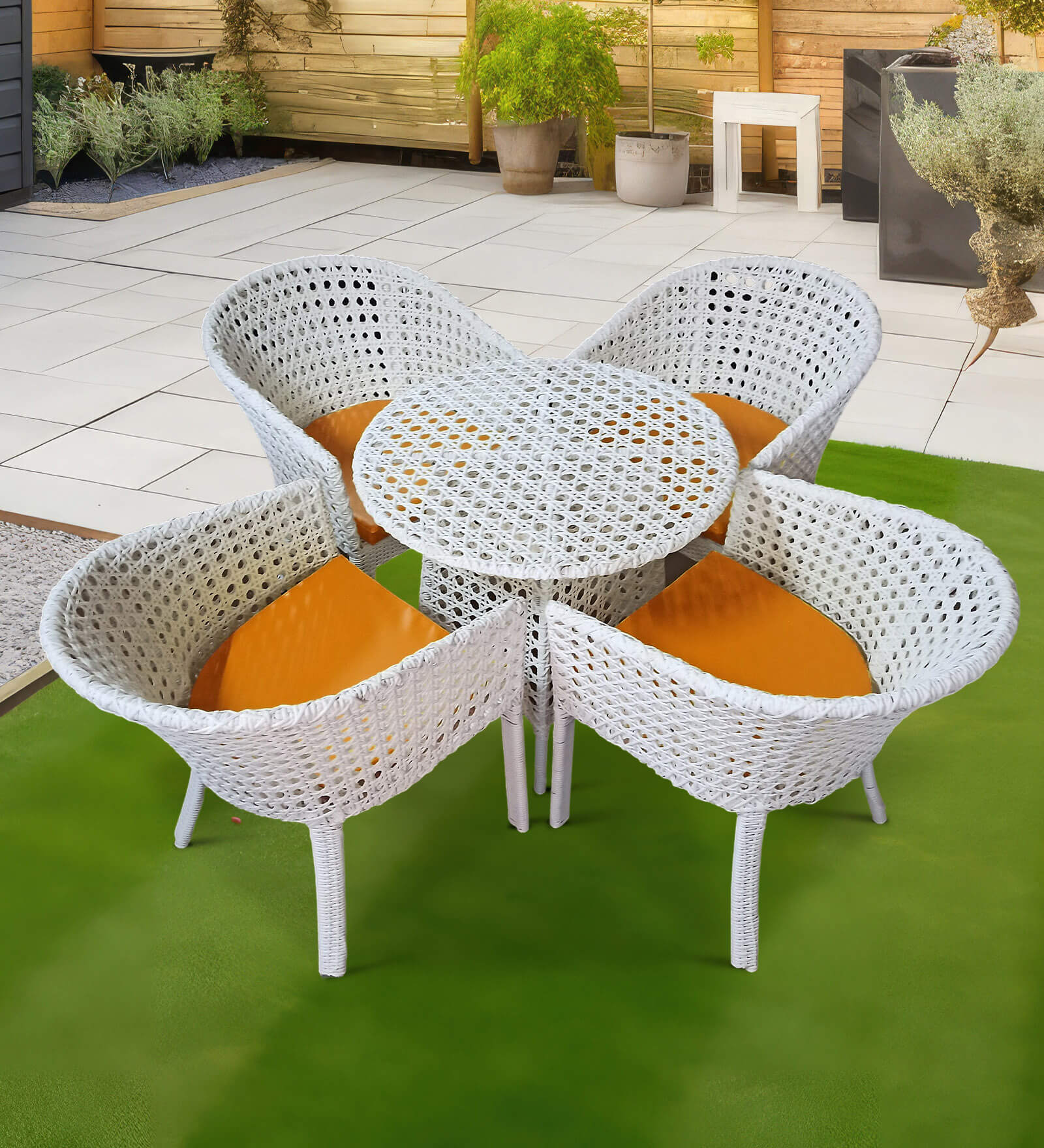 Buy Pavillion Wicker Outdoor Table with Chair Sets in Courduroy White ...