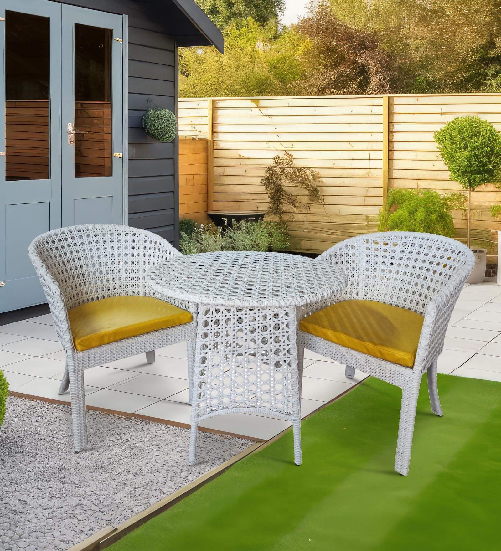 Buy Pavillion Wicker Outdoor Table with Chair Sets in Courduroy White ...
