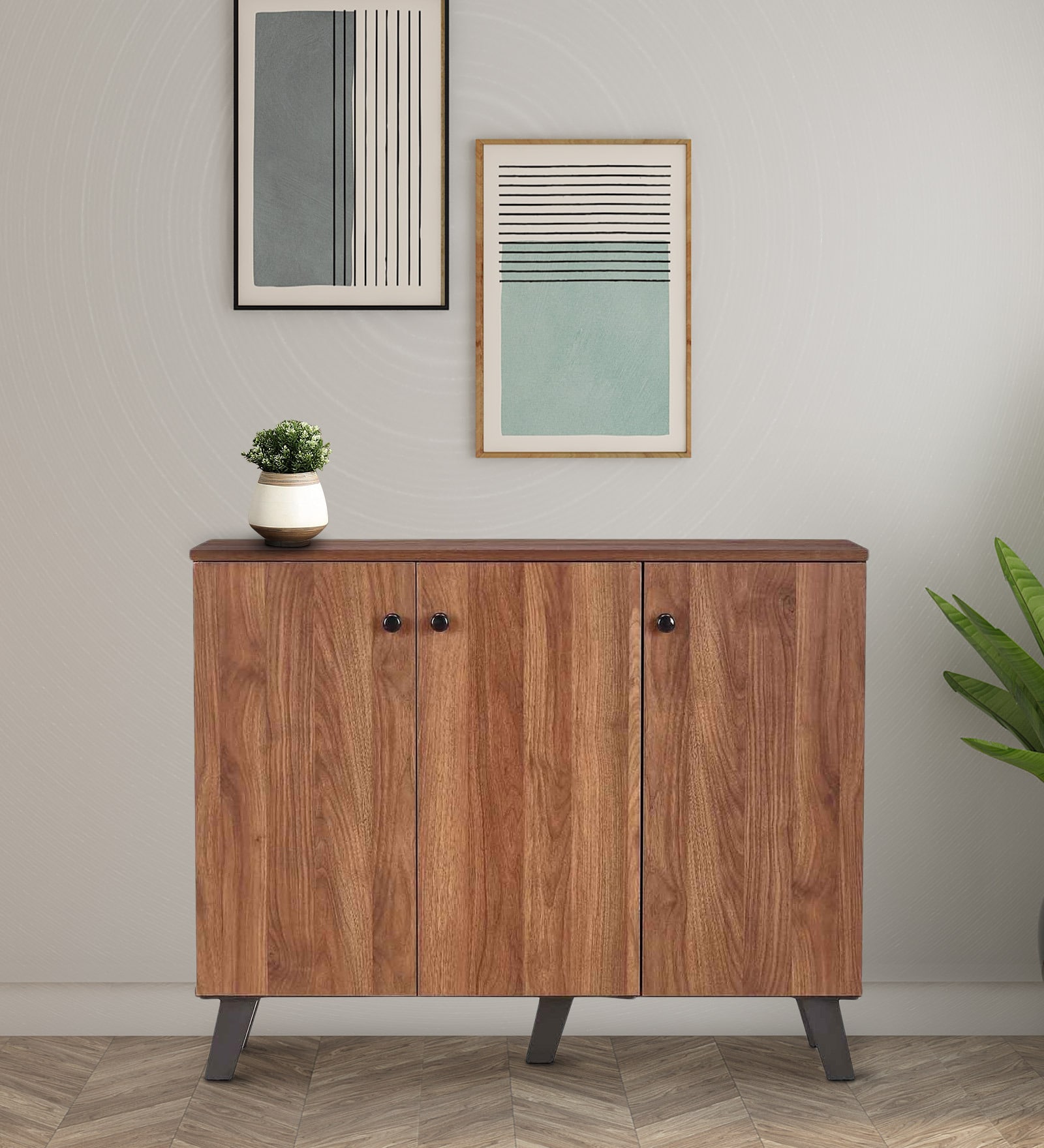 Buy Paxton Medium Shoe Cabinet Six Shelves Rack in Columbian Walnut ...