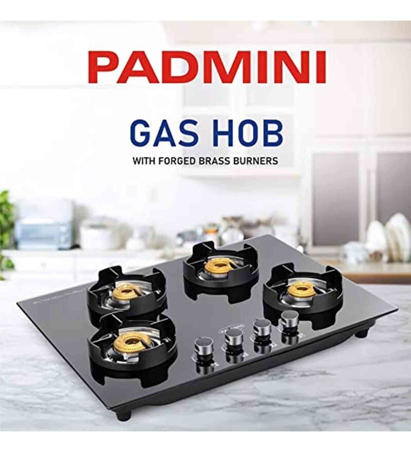 Buy Padmini CS 400 GL IB Auto Ignition 4 Burner Built in Glass Gas Hob Black (2 Big, 2 Small ...