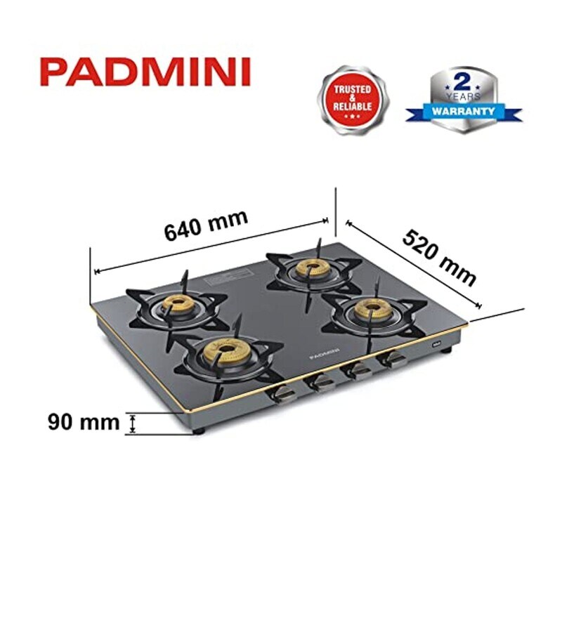 Buy Padmini CS 4GT Gold Manual Ignition 4 Burner Gas Stove (1 HF, 2 Big, 1 Small Burner) Online ...