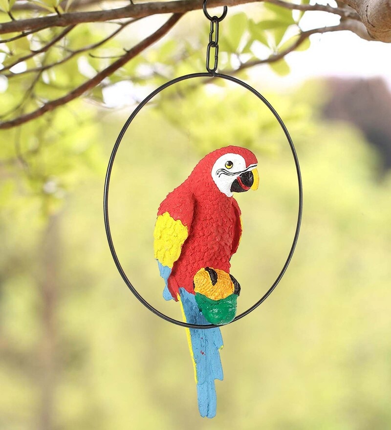 Buy Parrot Bird with Hanging Ring Red & Blue Polyresin Figurine by Tied ...