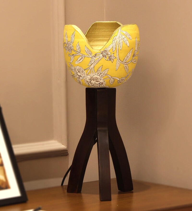 Buy Pastel D Cor Octopus Yellow Wood Table Lamp By Radhika Dahlan ...