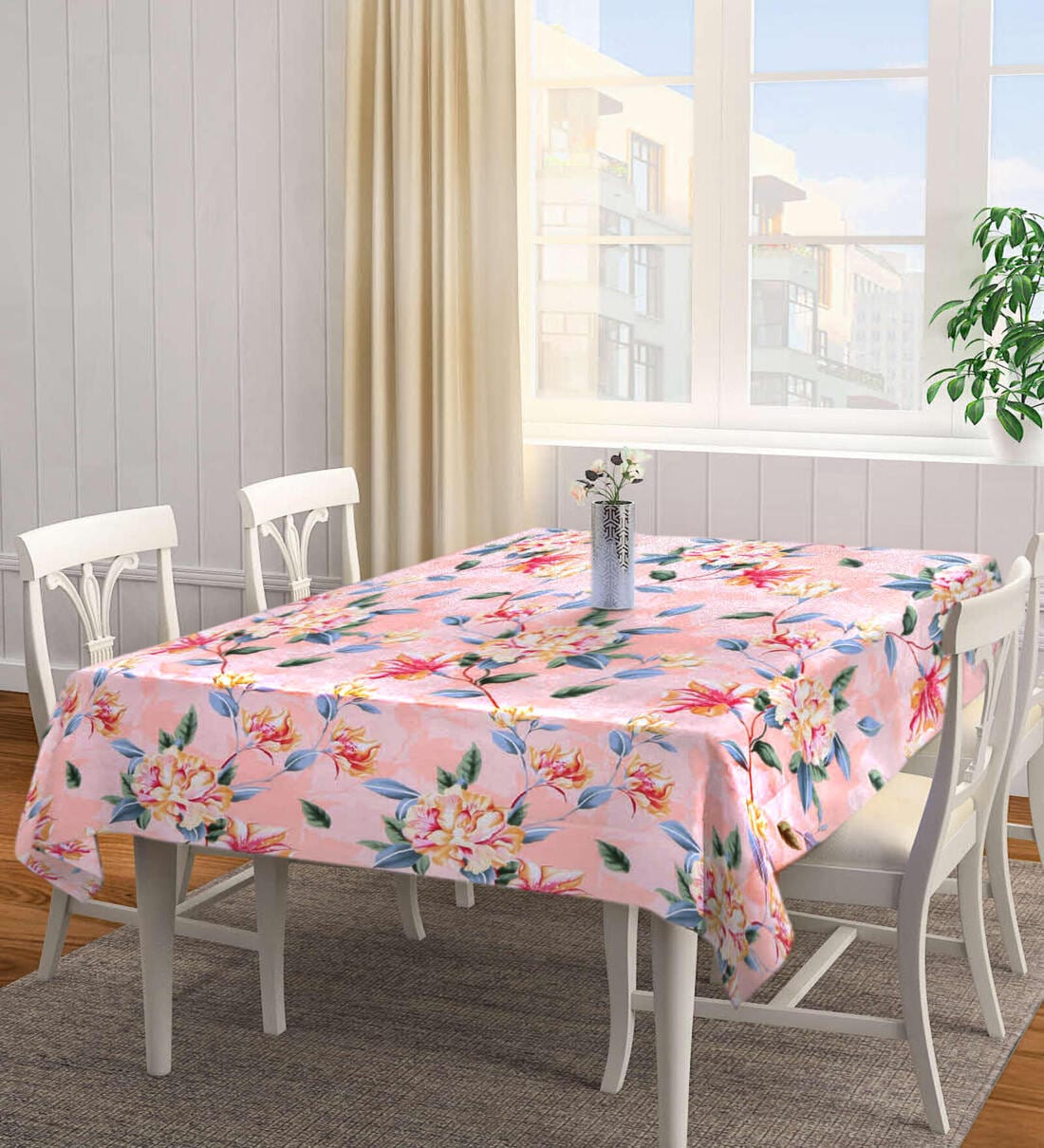 Buy Floral (72x52) Pink & Blue Cotton Blend Table Cloth at 68% OFF by ...