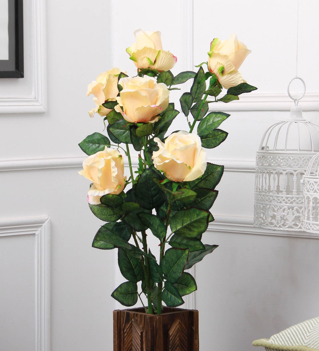 Buy Peach Fabric & Plastic Artificial Rose Flower Stick by Fourwalls ...