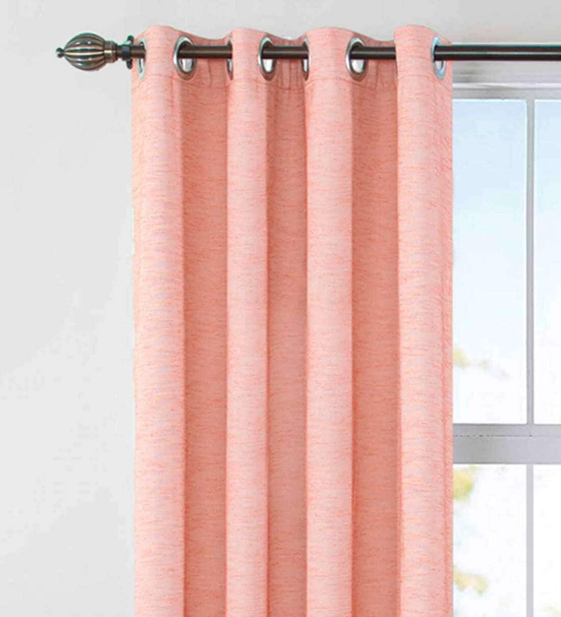 Buy Peach Polyester Solid 5 Ft Blackout Eyelet 2 Window Curtains at 100 ...