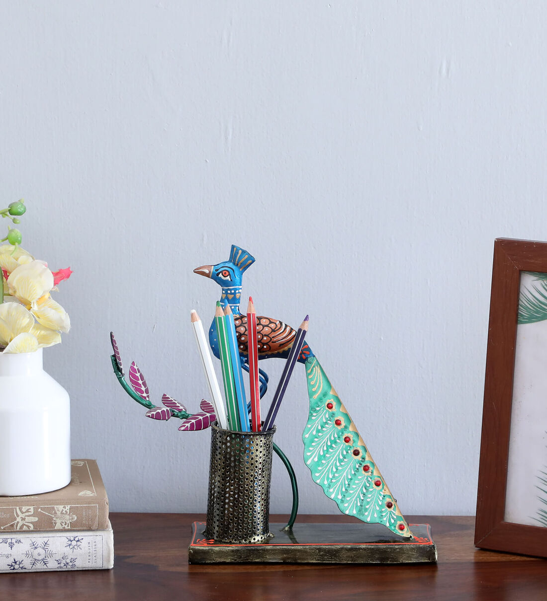 Buy Peacock Multicolour Metal Pen Stand at 24% OFF by Decorum | Pepperfry