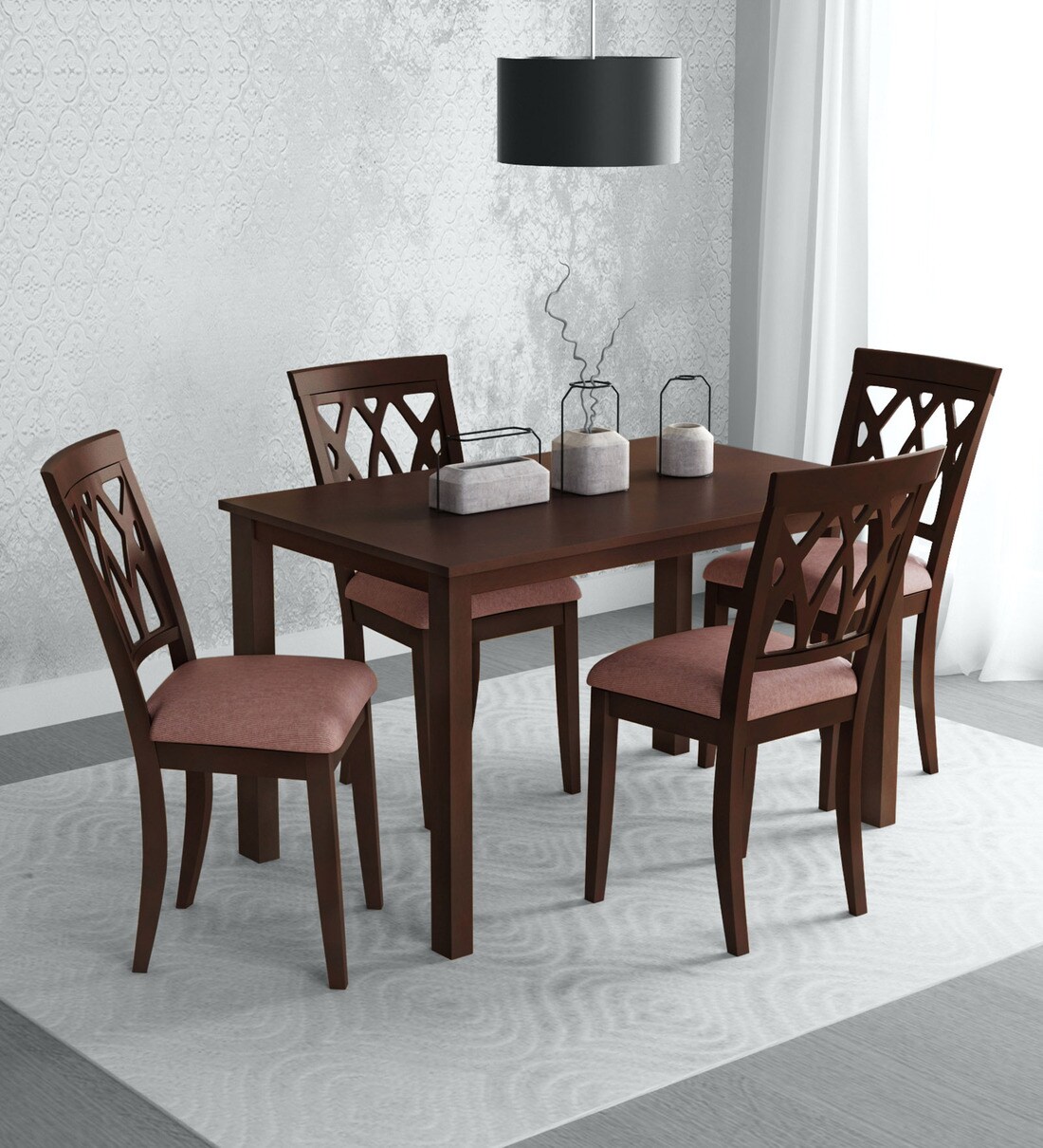 Buy Peak Solid Wood 4 Seater Dining Set in Cappuccino Finish Online ...