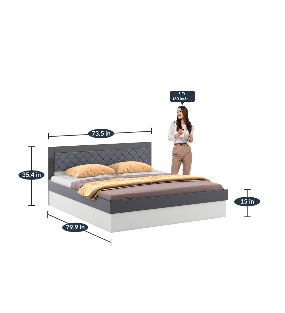 Buy Pearl King Size Bed in Grey & White Glossy Finish with Hydraulic ...