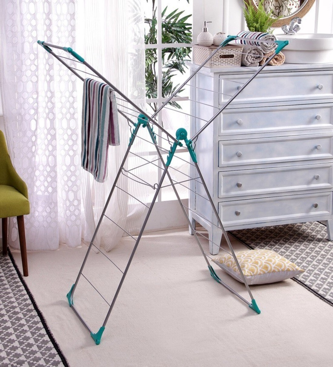 Buy Steel Floor Mounted Clothes Drying Rack (Length: 48 Inches) By Peng ...