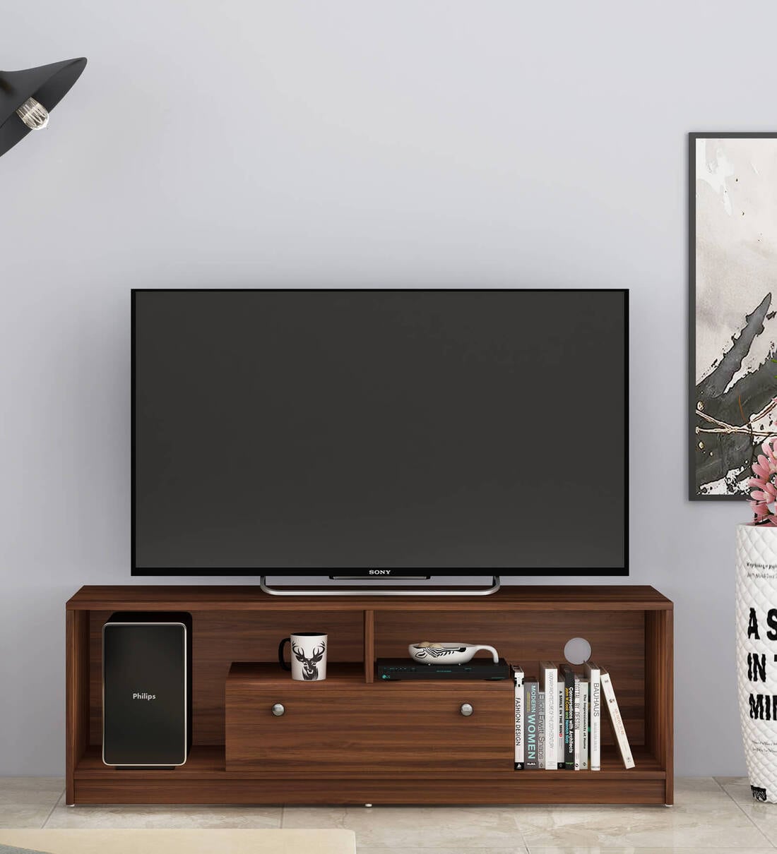 Buy Percy Wood TV Unit in Walnut finish at 49% OFF by Woodbuzz | Pepperfry