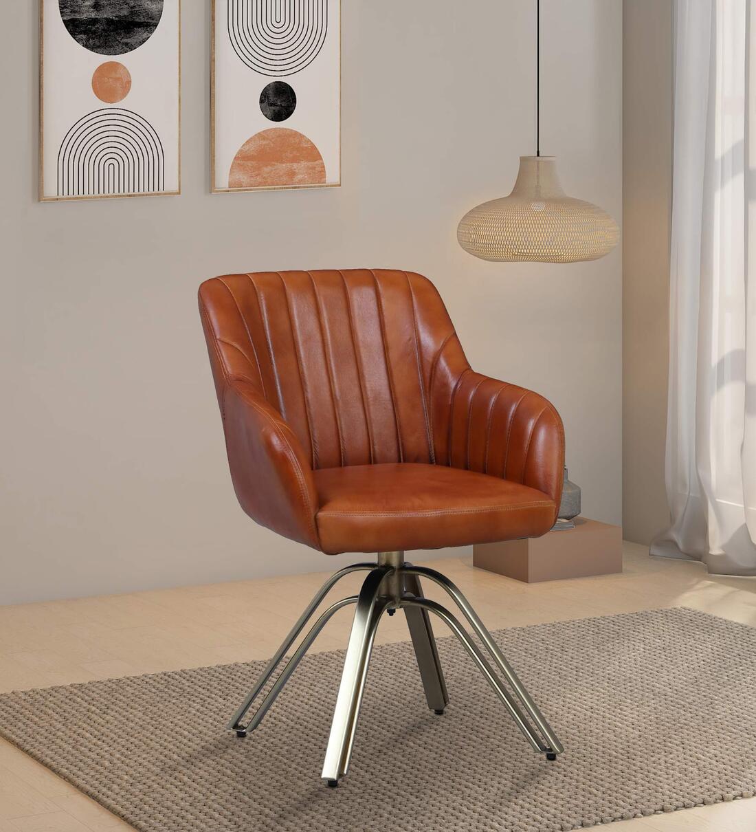 Buy Perdue Metal Study Chair In Brown Colour With Matt Gold Finish at ...