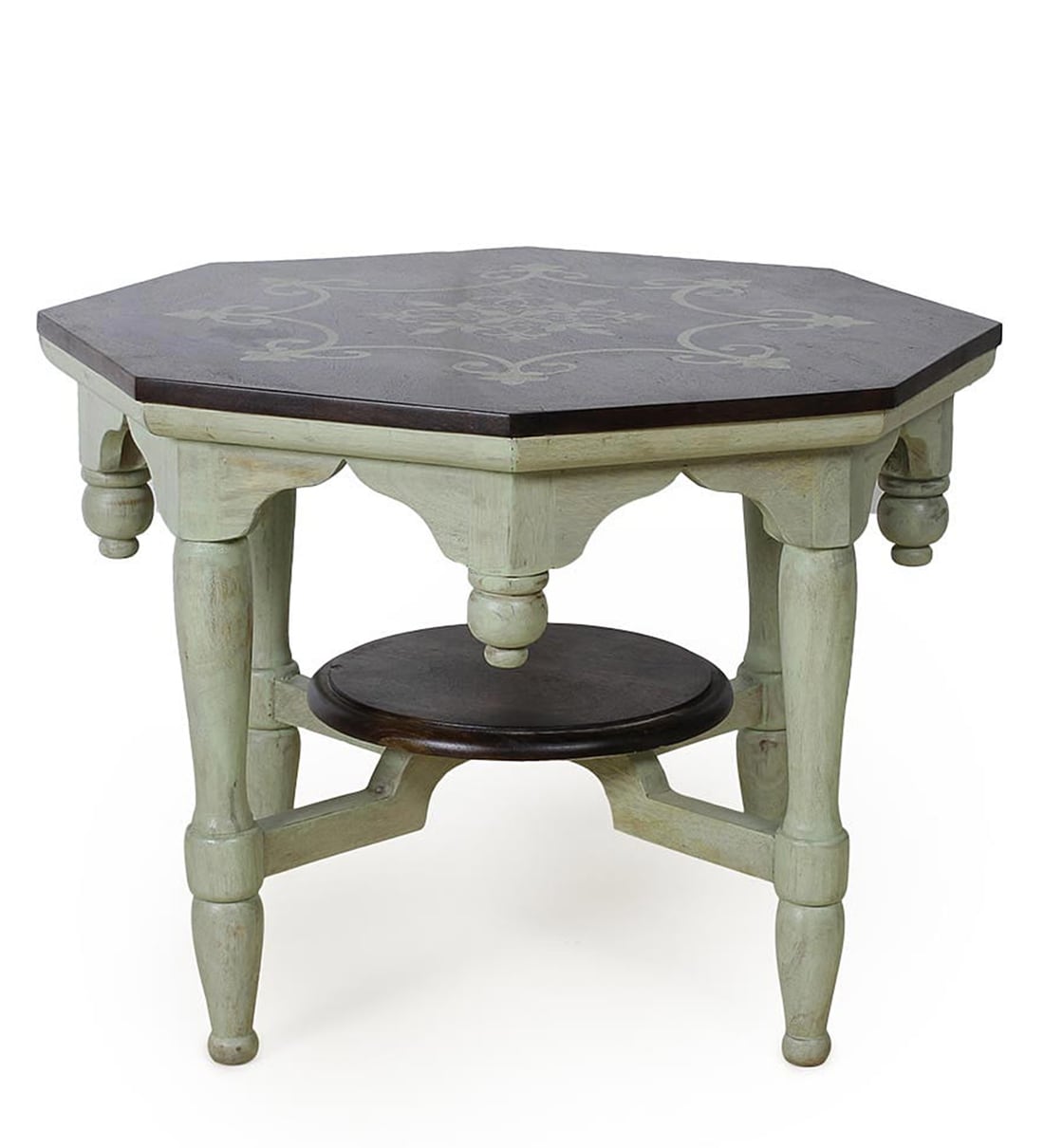 Buy Persian Hand Painted Coffee Table in Walnut & Green Wash Finish by ...