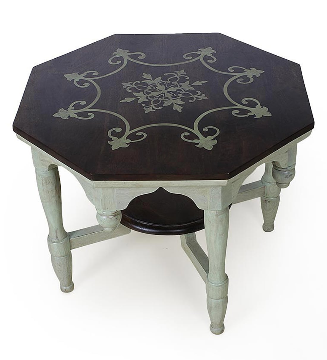 Buy Persian Hand Painted Coffee Table in Walnut & Green Wash Finish by ...