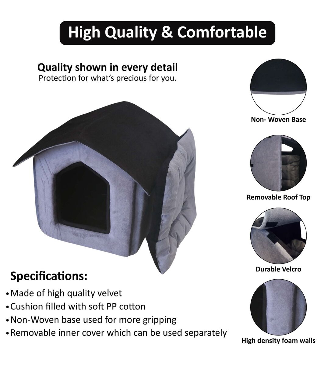 Buy Small Pet Hut In Grey & Black Colour By Hiputee Online - Cat Beds ...