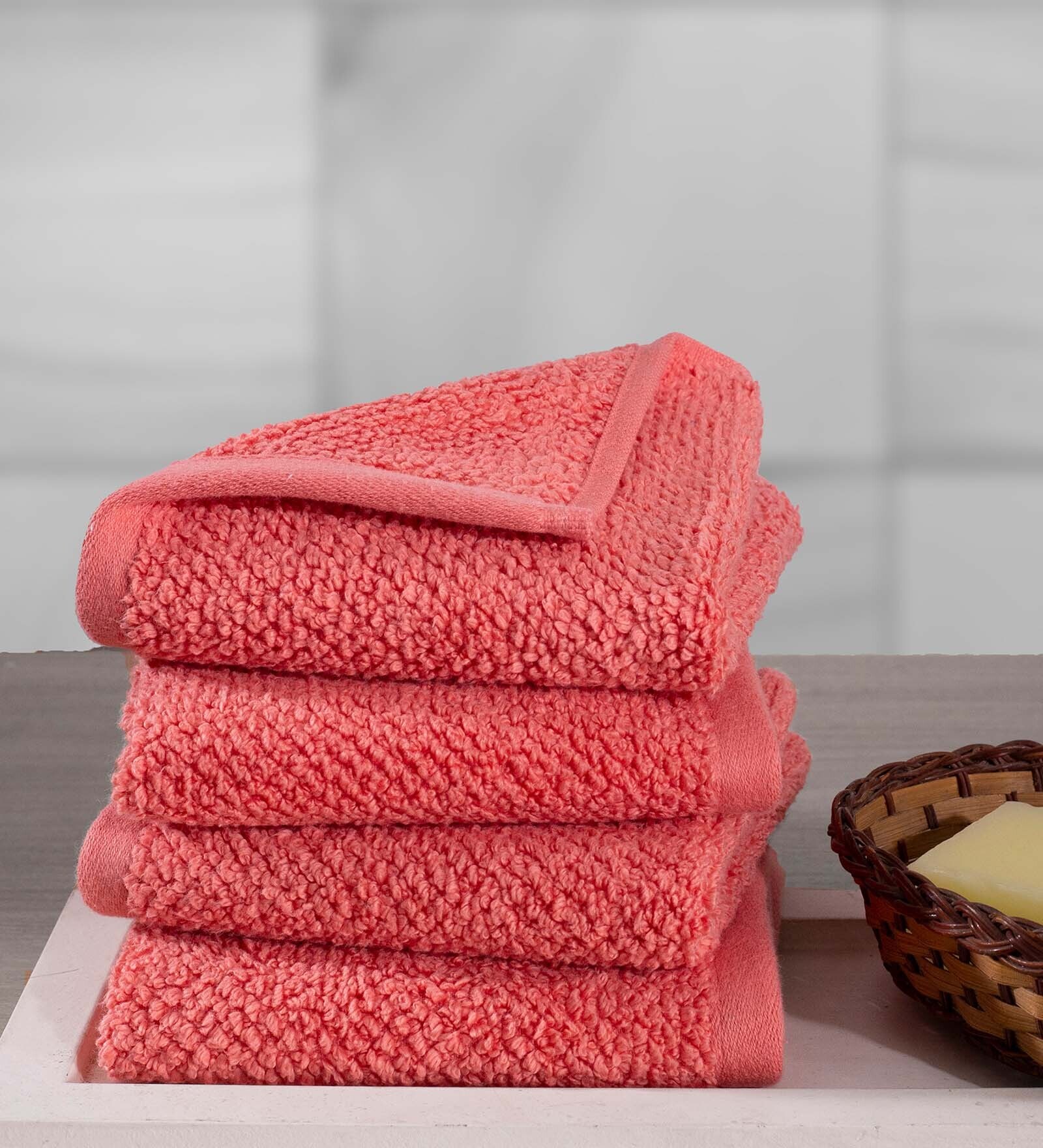 Buy Peach 100% Cotton Solid 550 GSM Face Towels (Set of 4) at 20% OFF ...