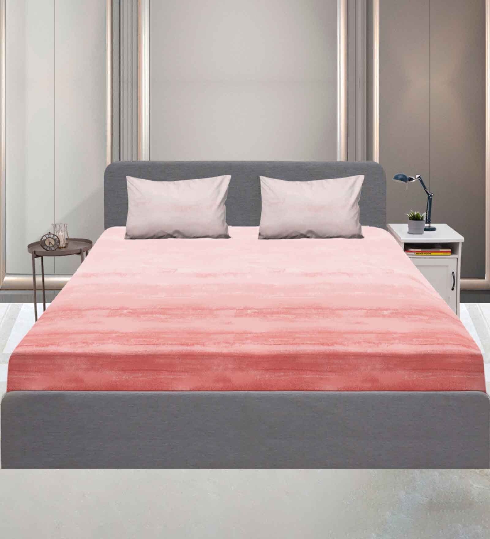 Buy Peach Abstract 144 TC 100% Cotton Single Bed Sized Bed Sheets with ...