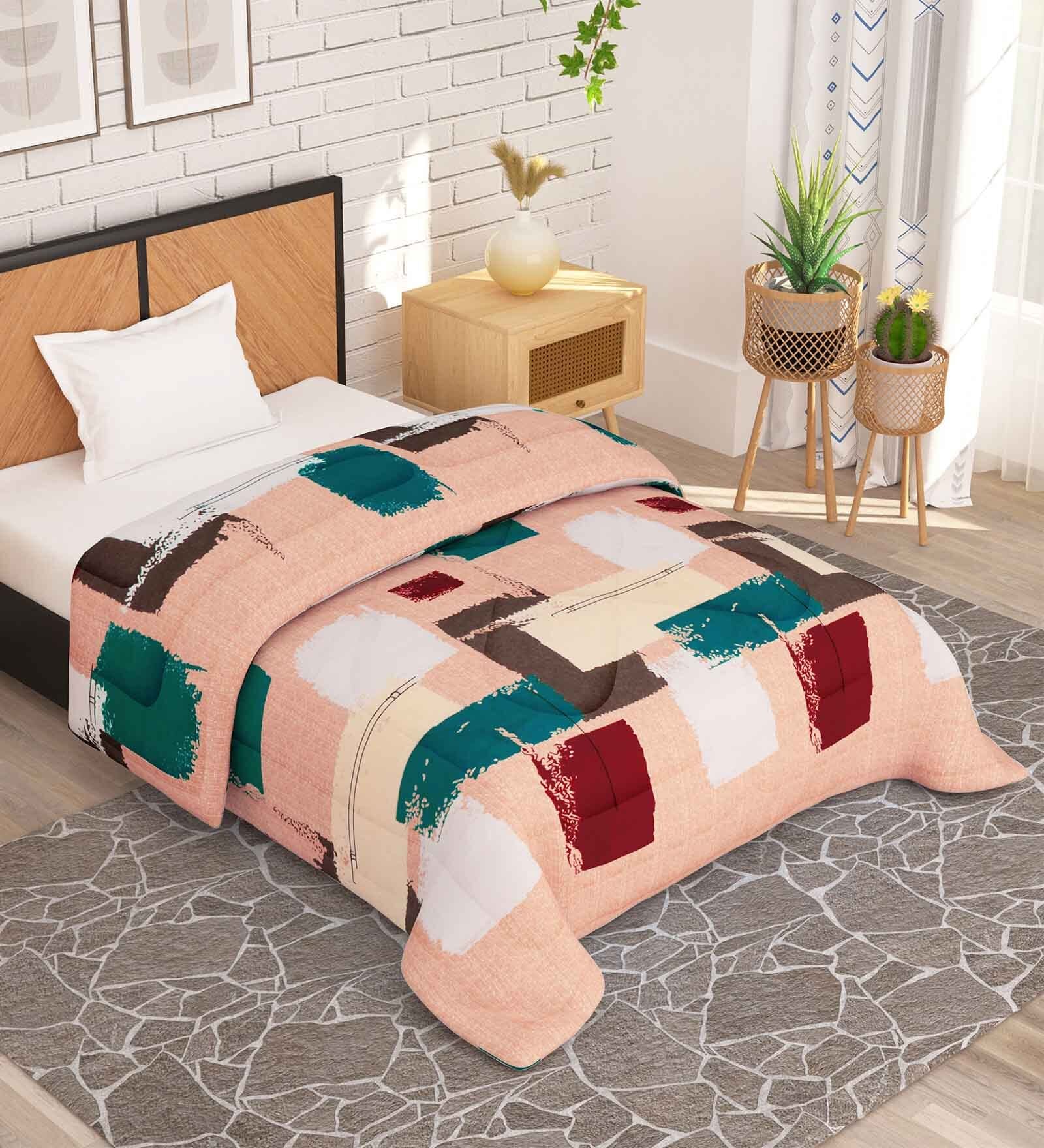 Buy Peach Microfiber Abstract 180 GSM Fusion Reversible Single Comforter at 57% OFF by Story ...