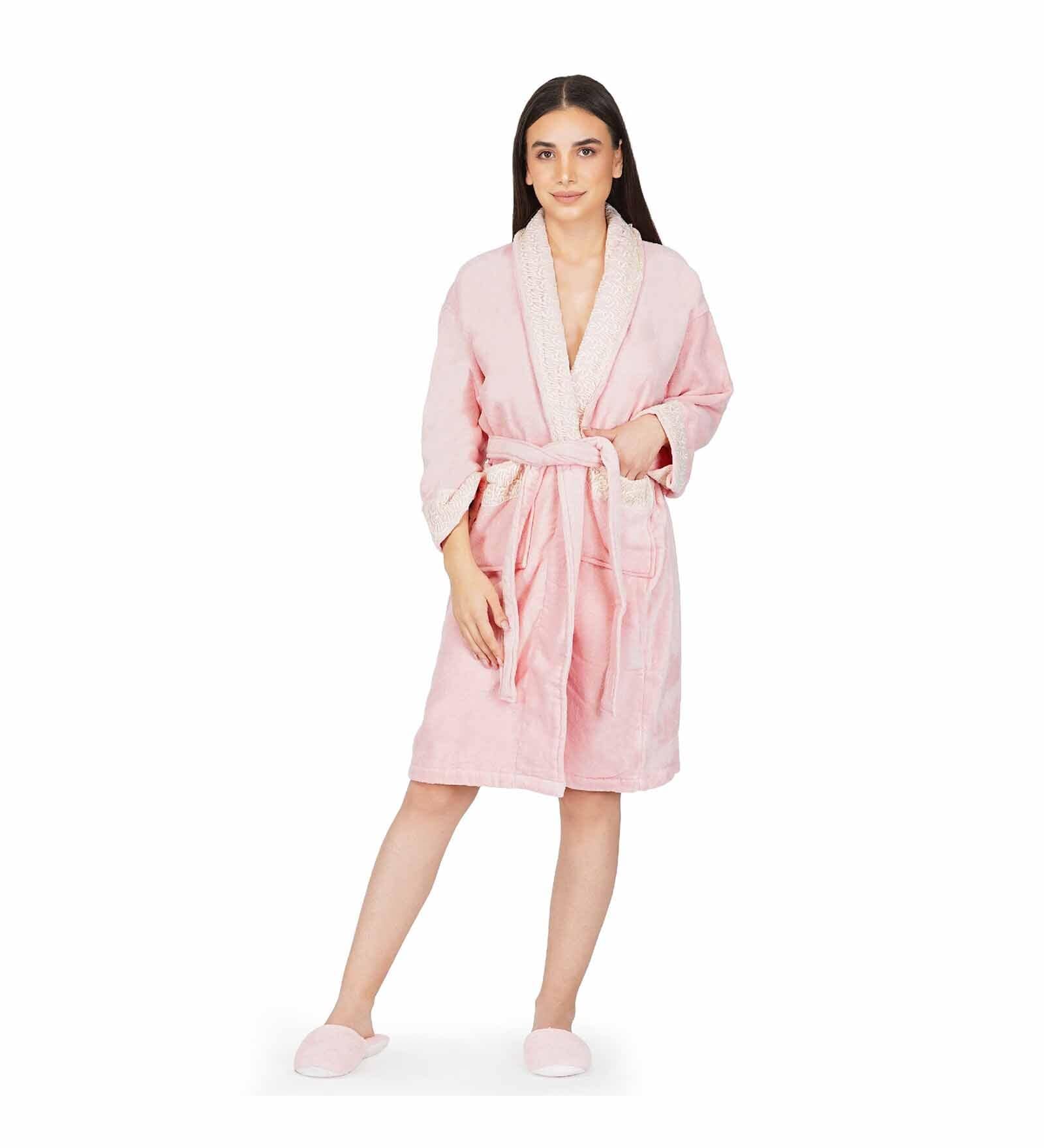 Buy Peach Solid 100% Cotton Women Bathrobe With Slippers (XL) at 5% OFF ...