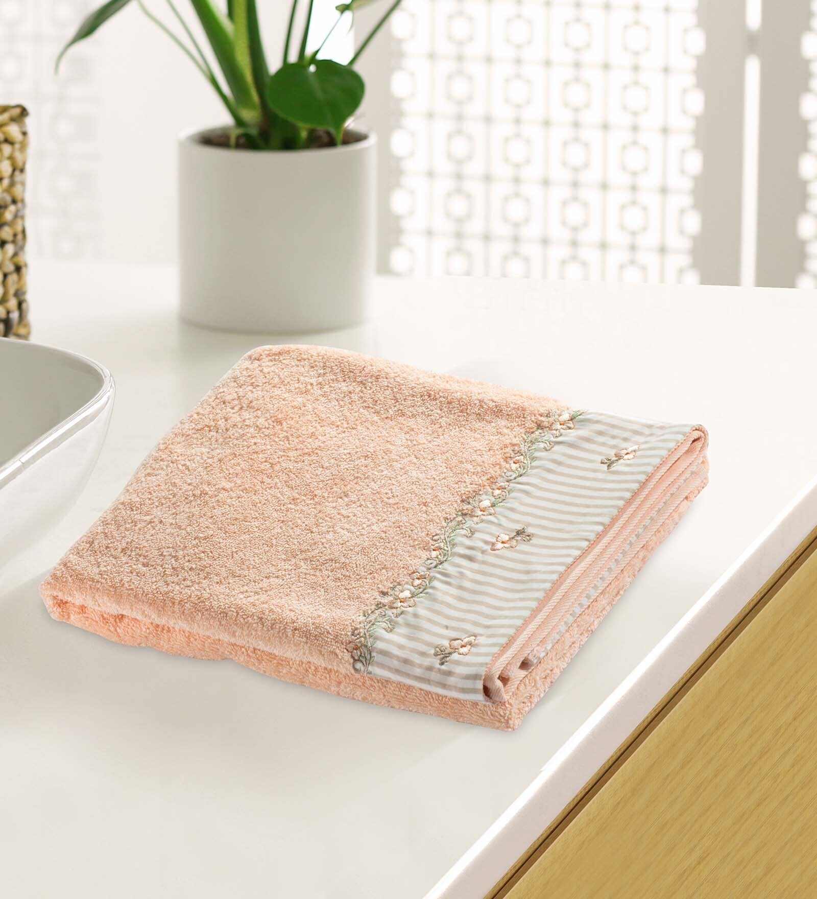 Buy Peach Solid 500 GSM Cotton Bath Towel Arias Collection by @home at ...