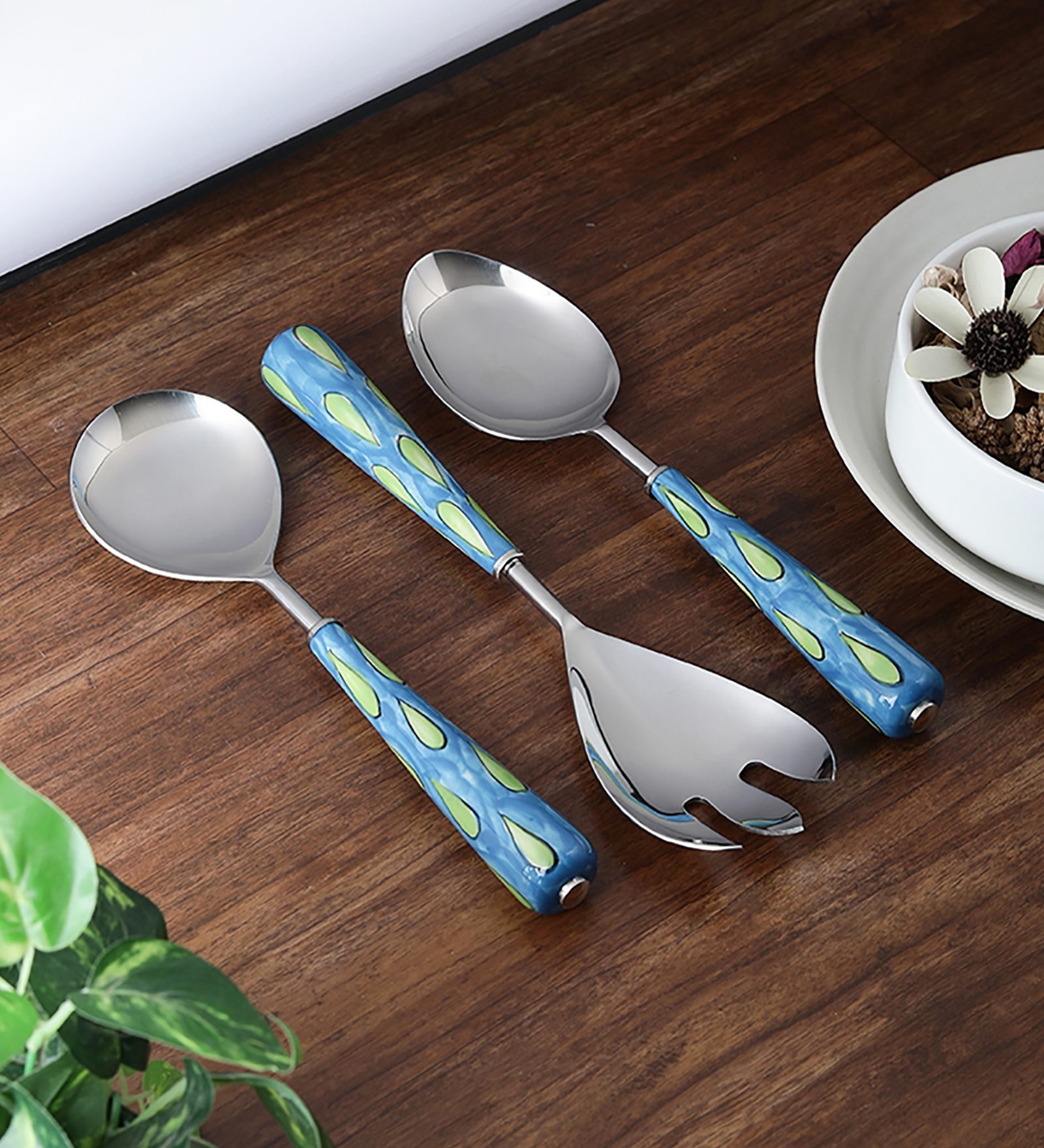 Buy Stainless Steel Peacock Feather Serving Spoons Set of 3 by VarEesha ...
