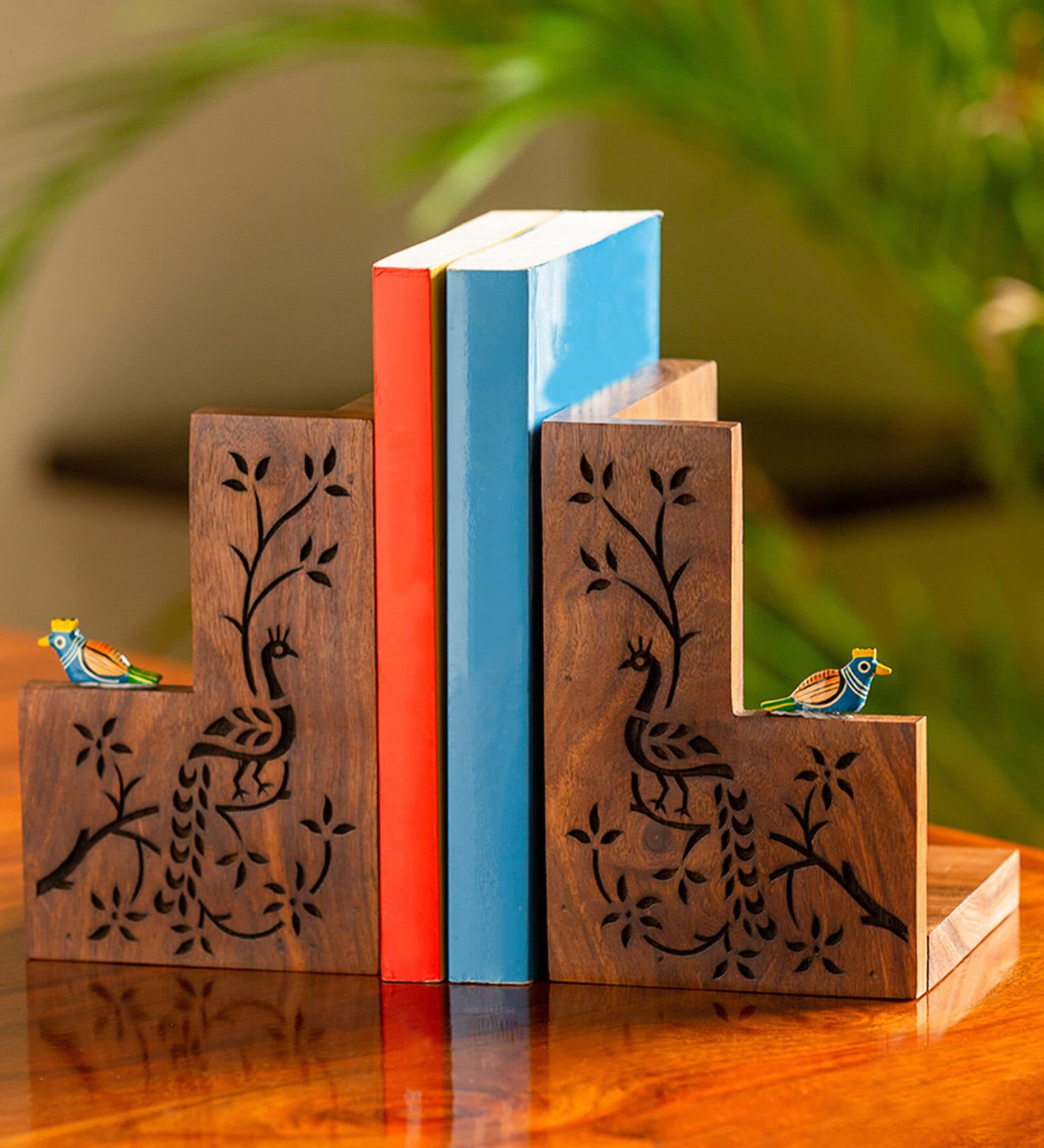 Buy Sheesham Wood Peacock Pair Bookend at 35% OFF by ExclusiveLane ...