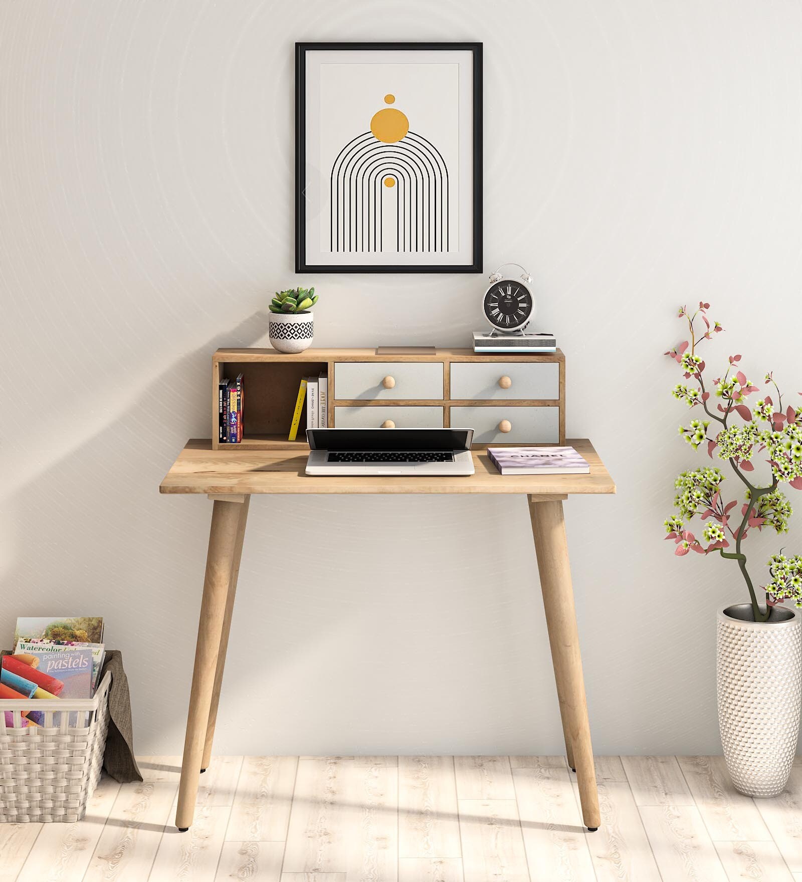 Buy Pearl Solid Wood Study Table in Natural Mango with Pearly Grey ...