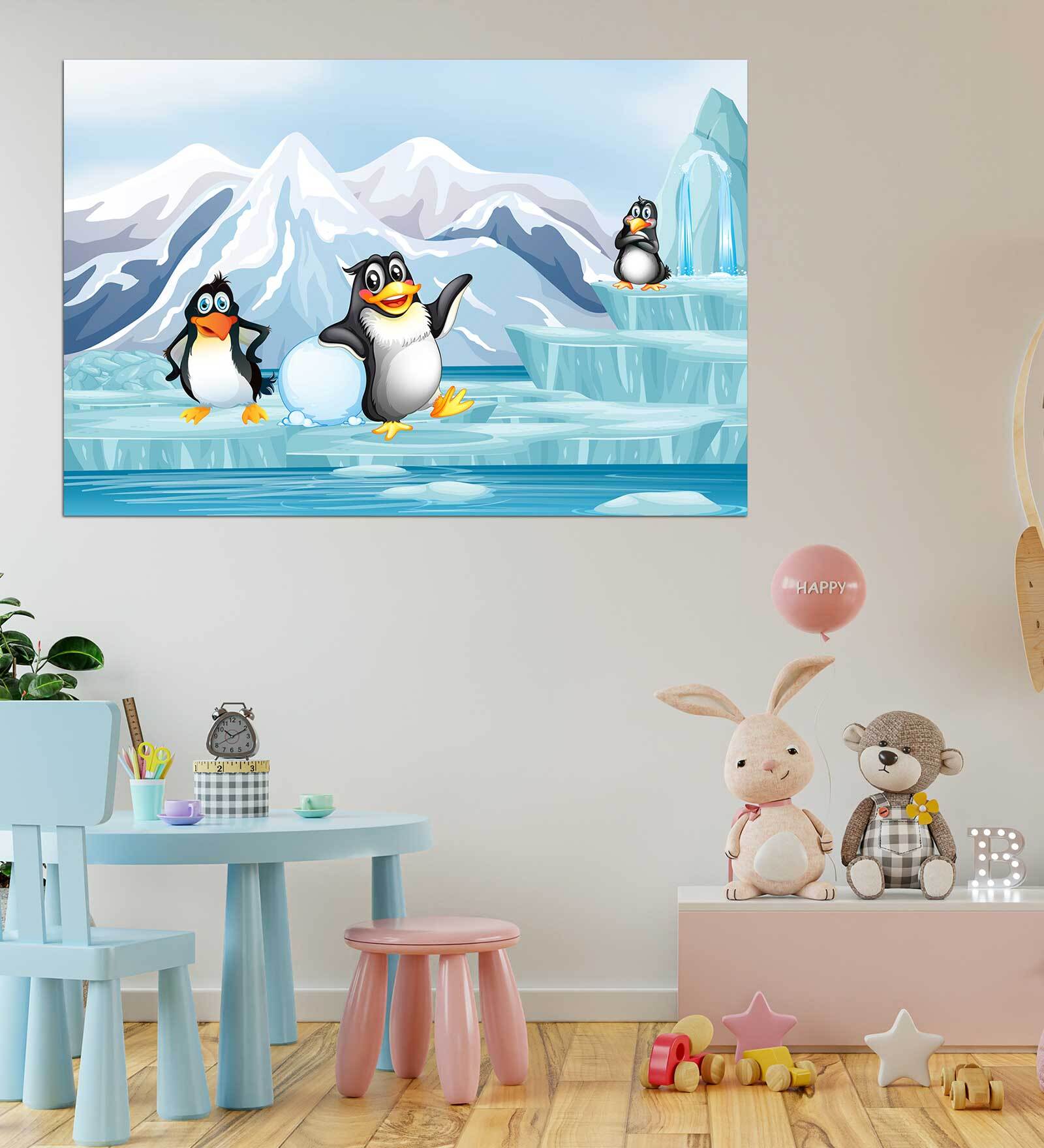 Buy Penguins in Ice Land Self Adhesive Wall Poster for Home Decor(Vinyl ...