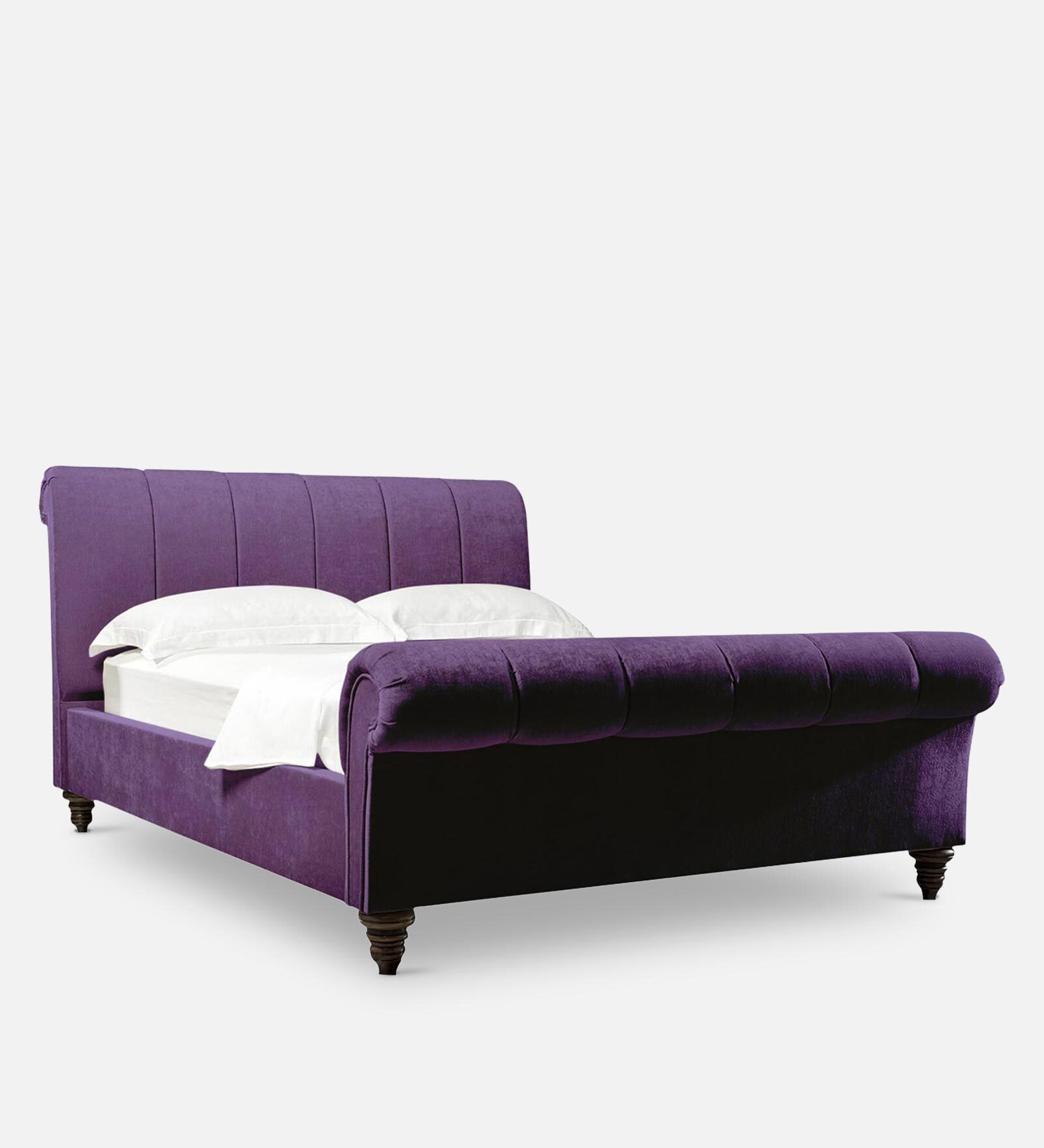 Buy Perfect Fabric Upholstered King Size Bed in Dark Purple Colour at ...