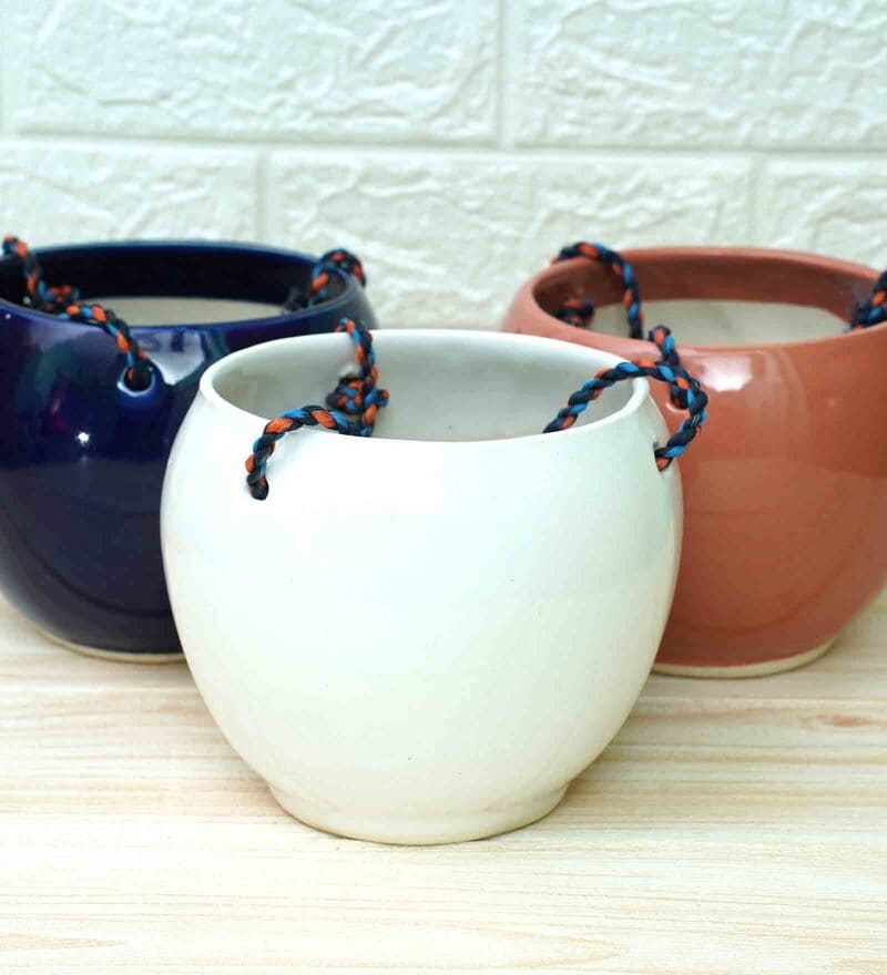 Buy Peach Ceramic Hanging Planter By Gold Dust Online - Floor Planters ...