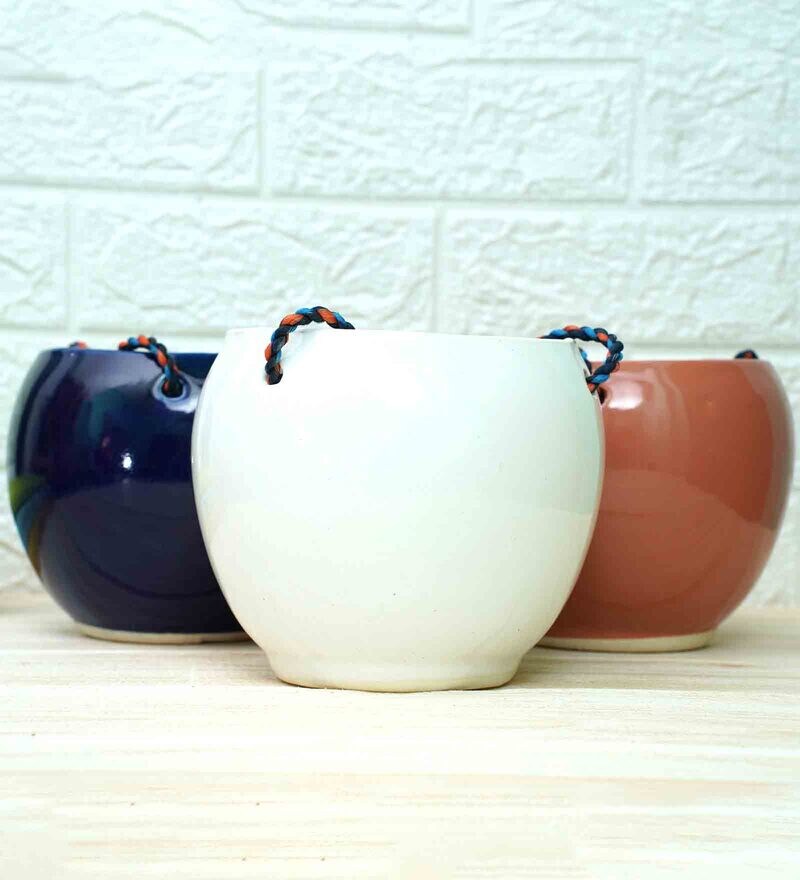 Buy Peach Ceramic Hanging Planter By Gold Dust Online - Floor Planters ...